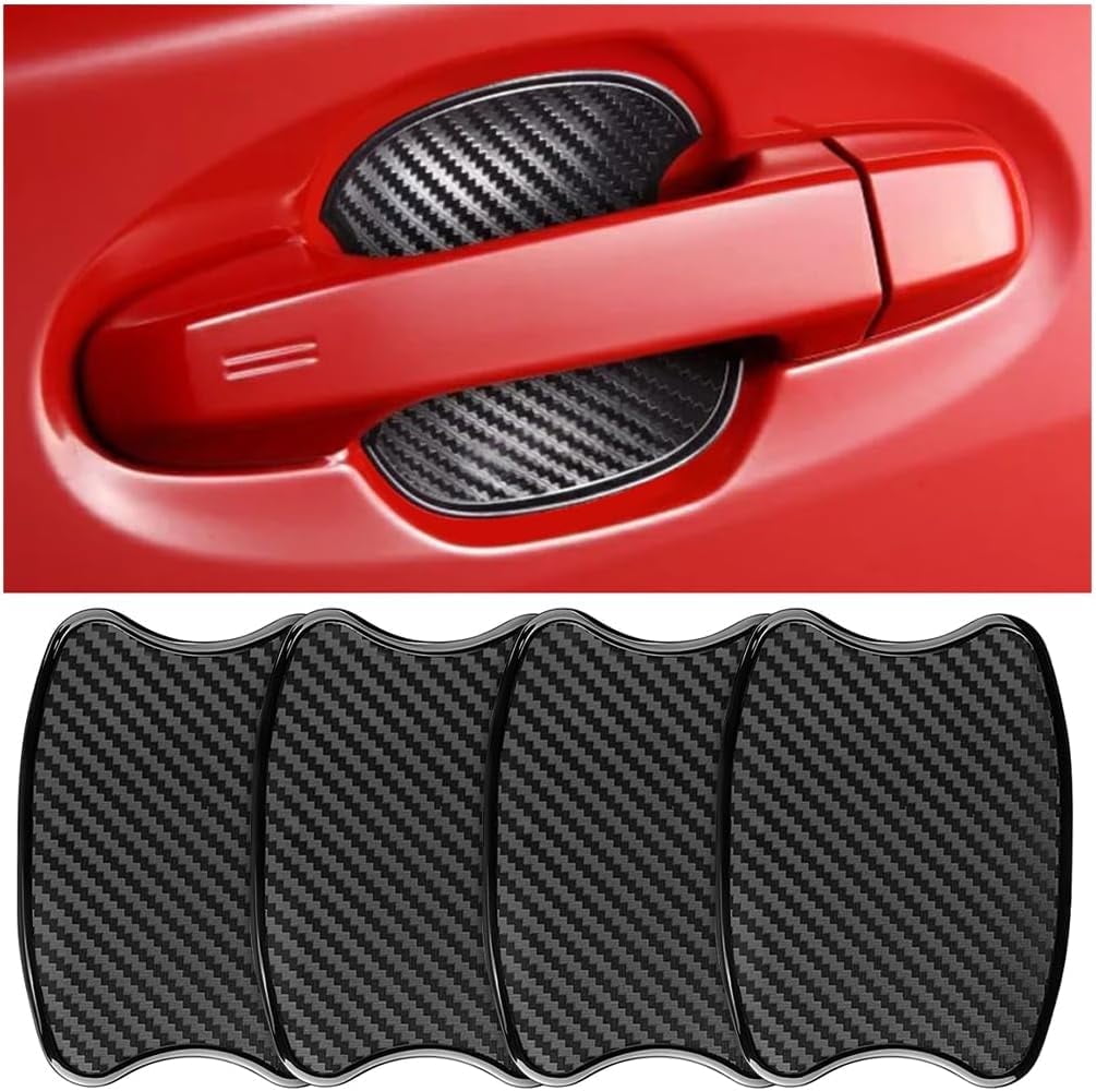 Car Door Handle Cup Scratch Protector, 4PCS 3D TPU Carbon Fiber Vehicle ...