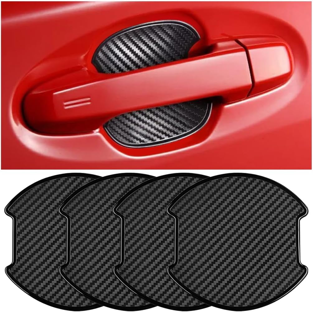 Car Door Handle Cup Scratch Protector, 4PCS 3D TPU Carbon Fiber Vehicle ...