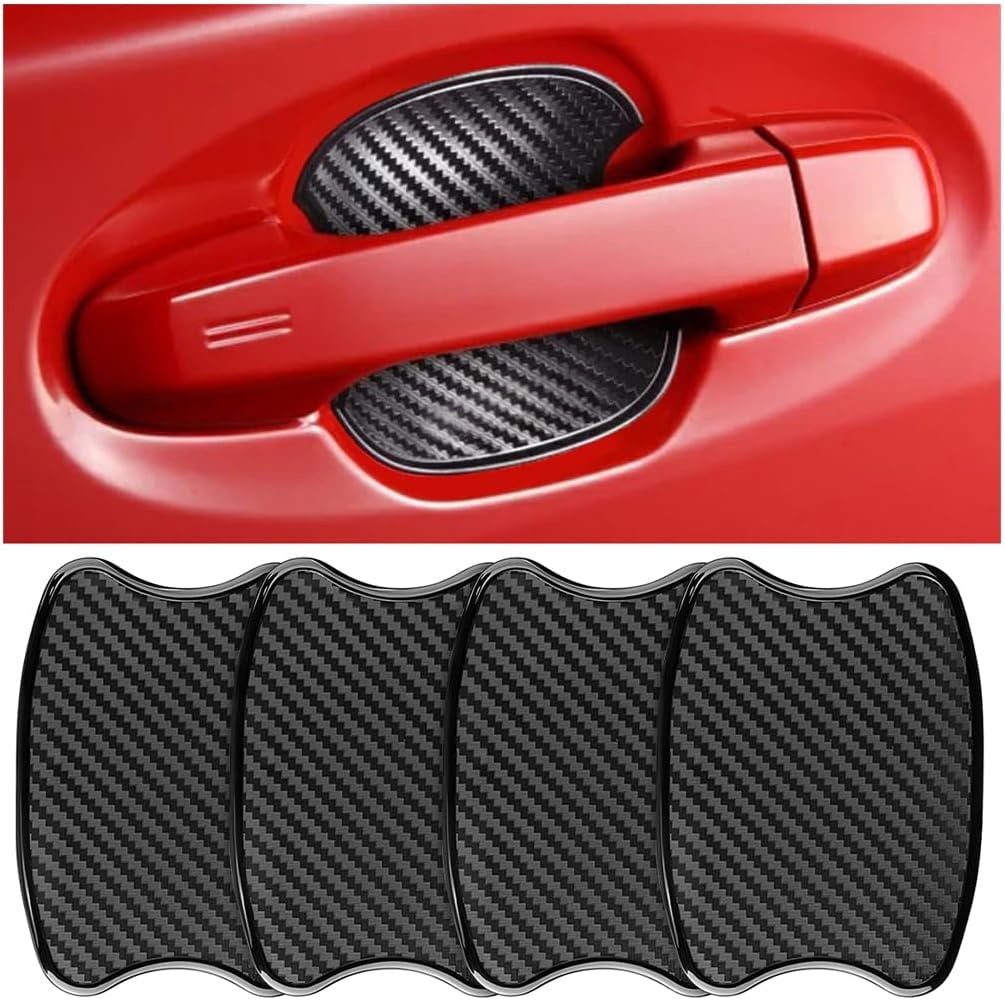 Car Door Handle Cup Scratch Protector, 4PCS 3D TPU Carbon Fiber Vehicle ...