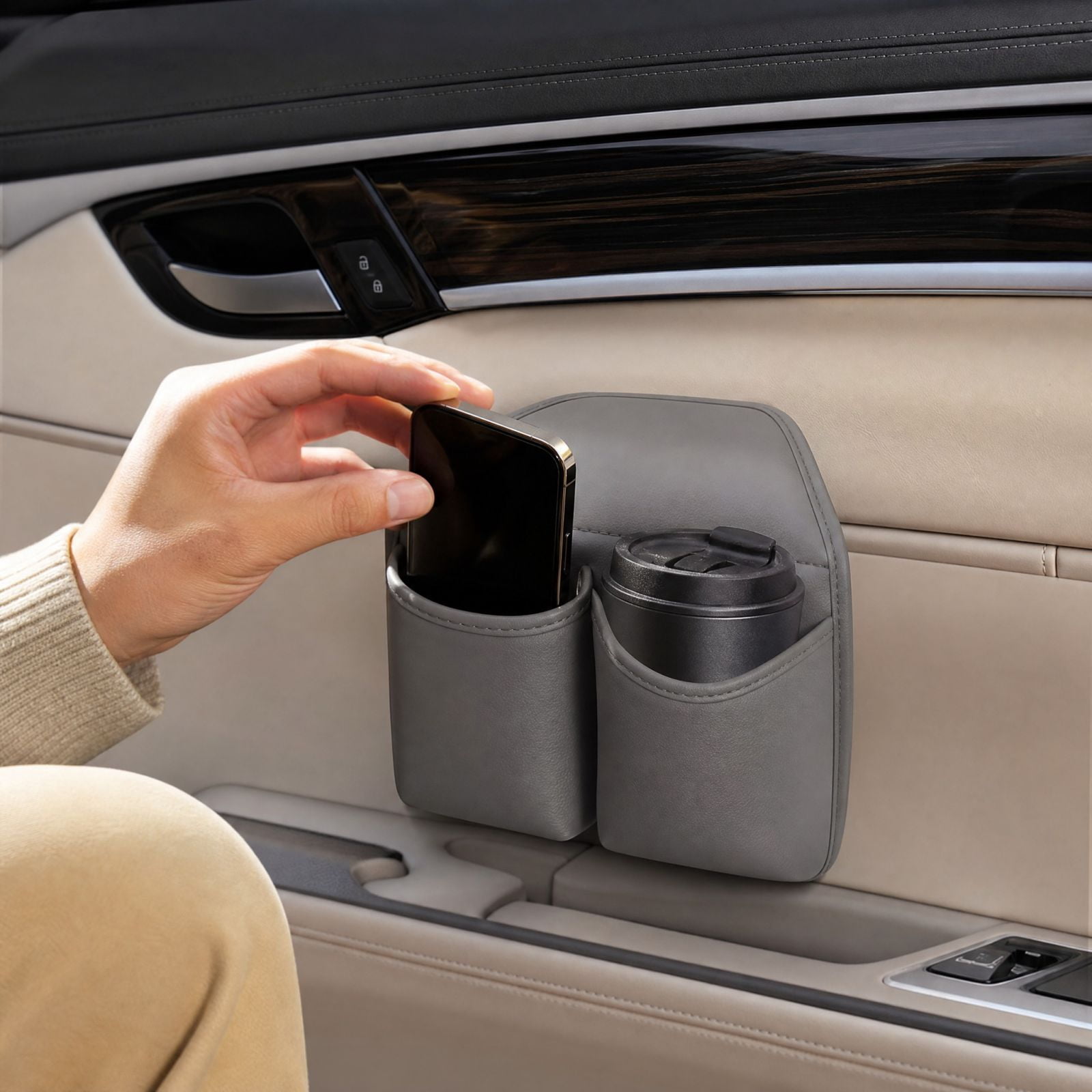 Car Door Organizer, Storage Box Cup Holder Phone Pocket, Dual ...
