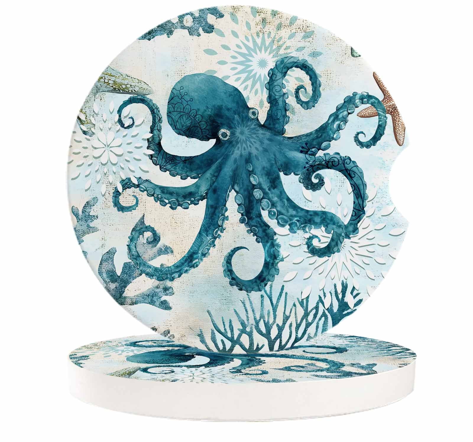 Car Drinks Coasters Set of 2 Pack Blue Octopus Starfish Absorbent ...