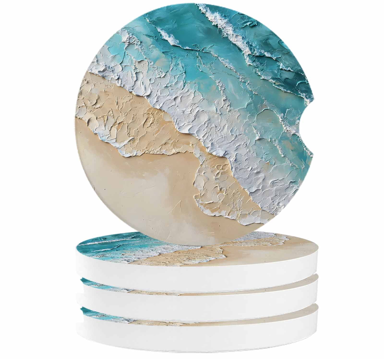 Car Drinks Coasters Set of 4 Pack Blue Beach Ocean Absorbent Ceramic ...