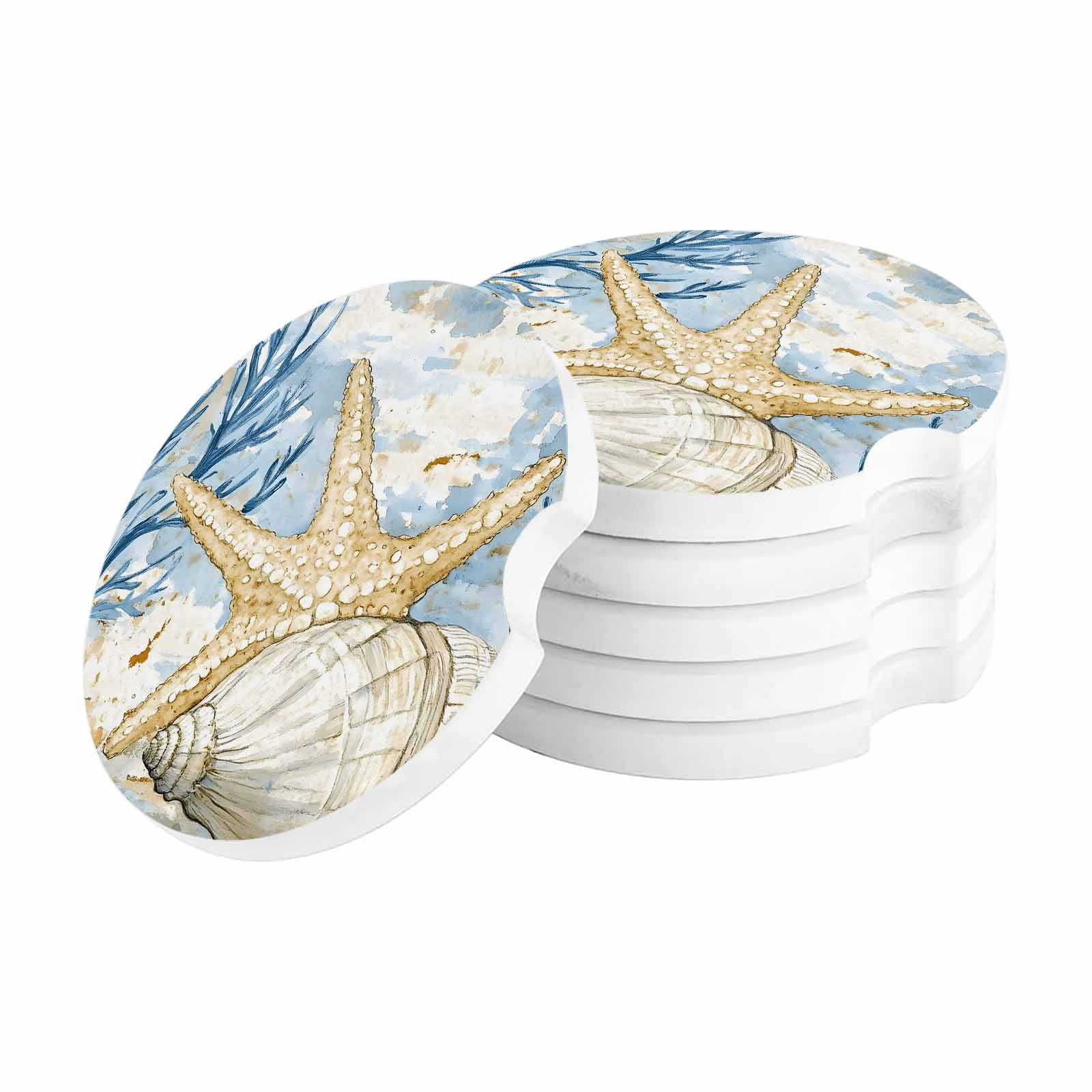 Car Drinks Coasters Set of 6 Pack Blue Coastal Ocean Beach Themedl ...