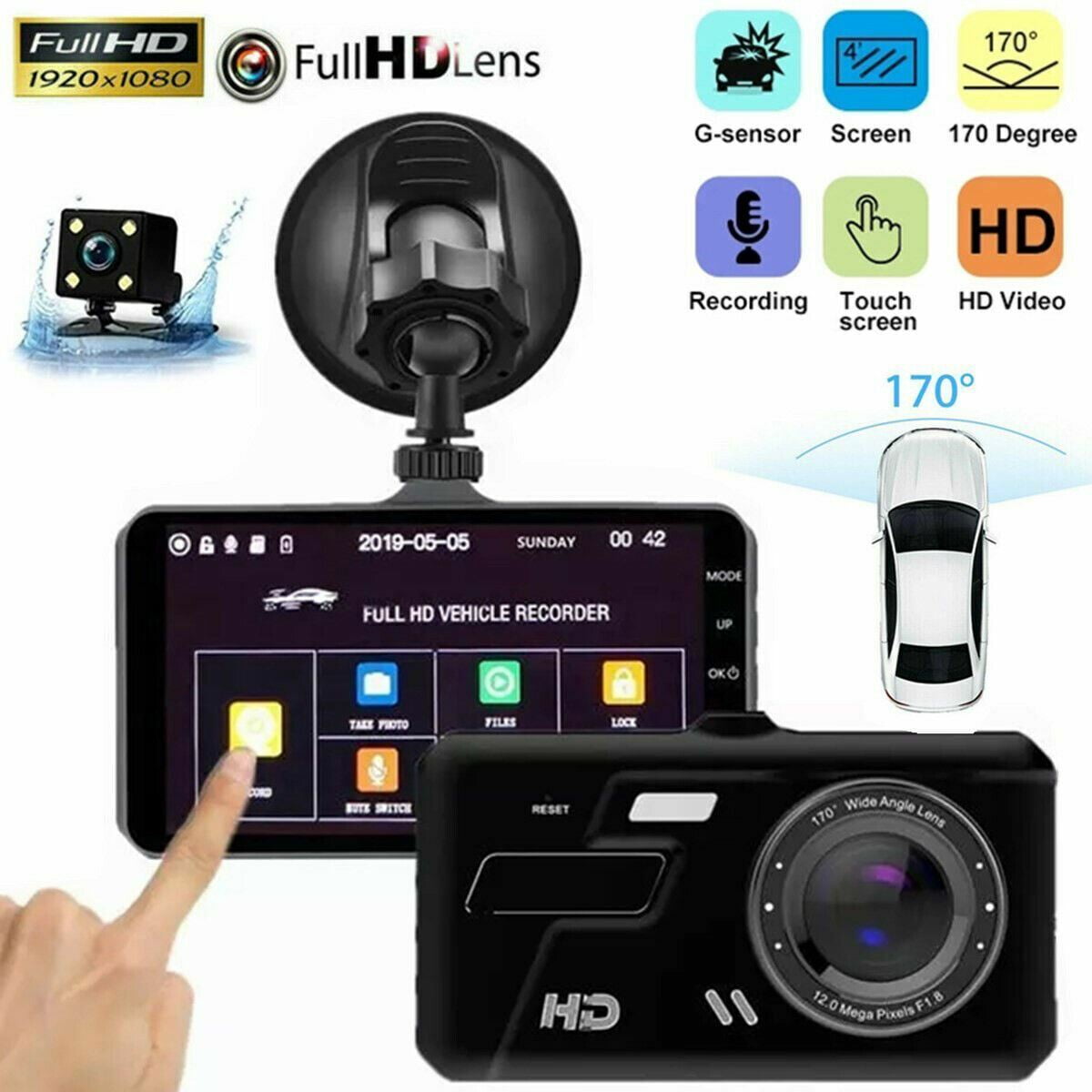 Car Dual Dash Cam, 1080P Front and Rear 720P, Dual Lens Dash Camera w ...