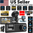 Car Dual Lens Dash Cam HD 1080P Front/Rear/Inside Video Recorder Camera ...