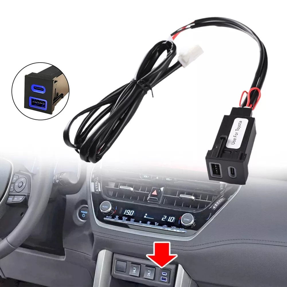 Car Dual USB C PD Ports For QC3.0 Right Hole Position 12V For TOYOTA ...