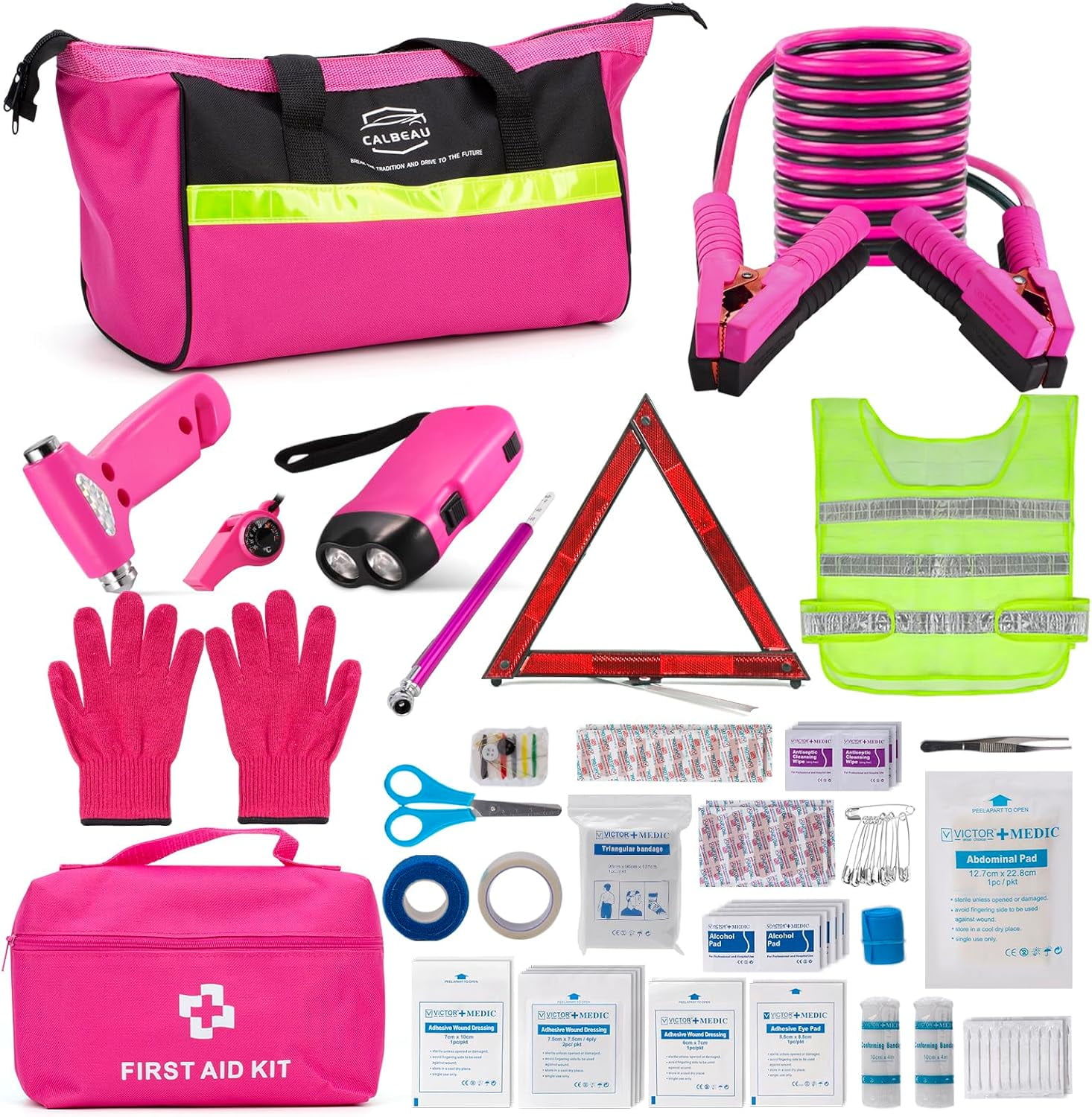 Car Emergency Kit for Women, Pink Emergency Roadside Assistance kit ...