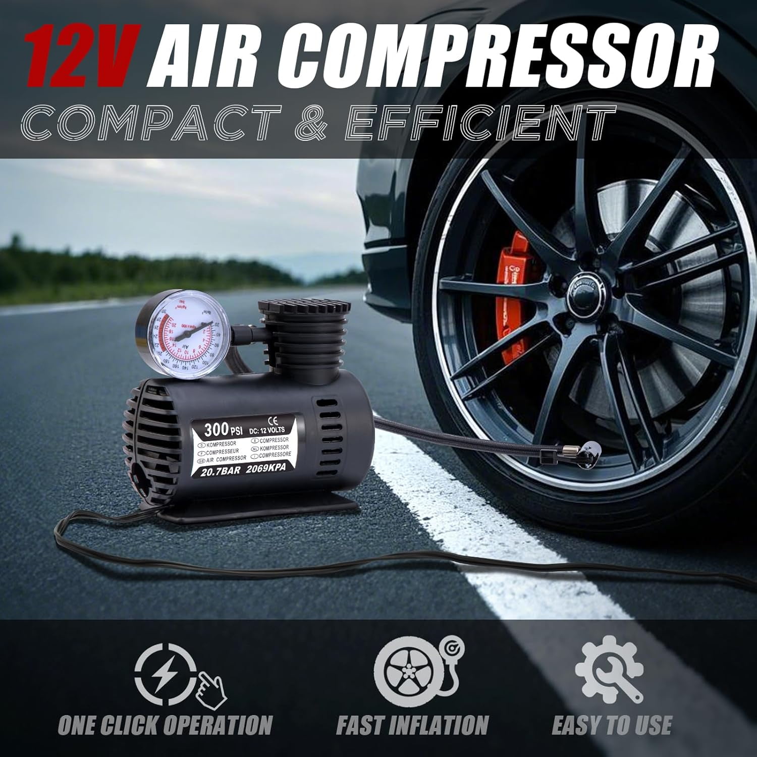 Car Emergency Roadside Assistance Kit with Jumper Cables Tire Inflator ...