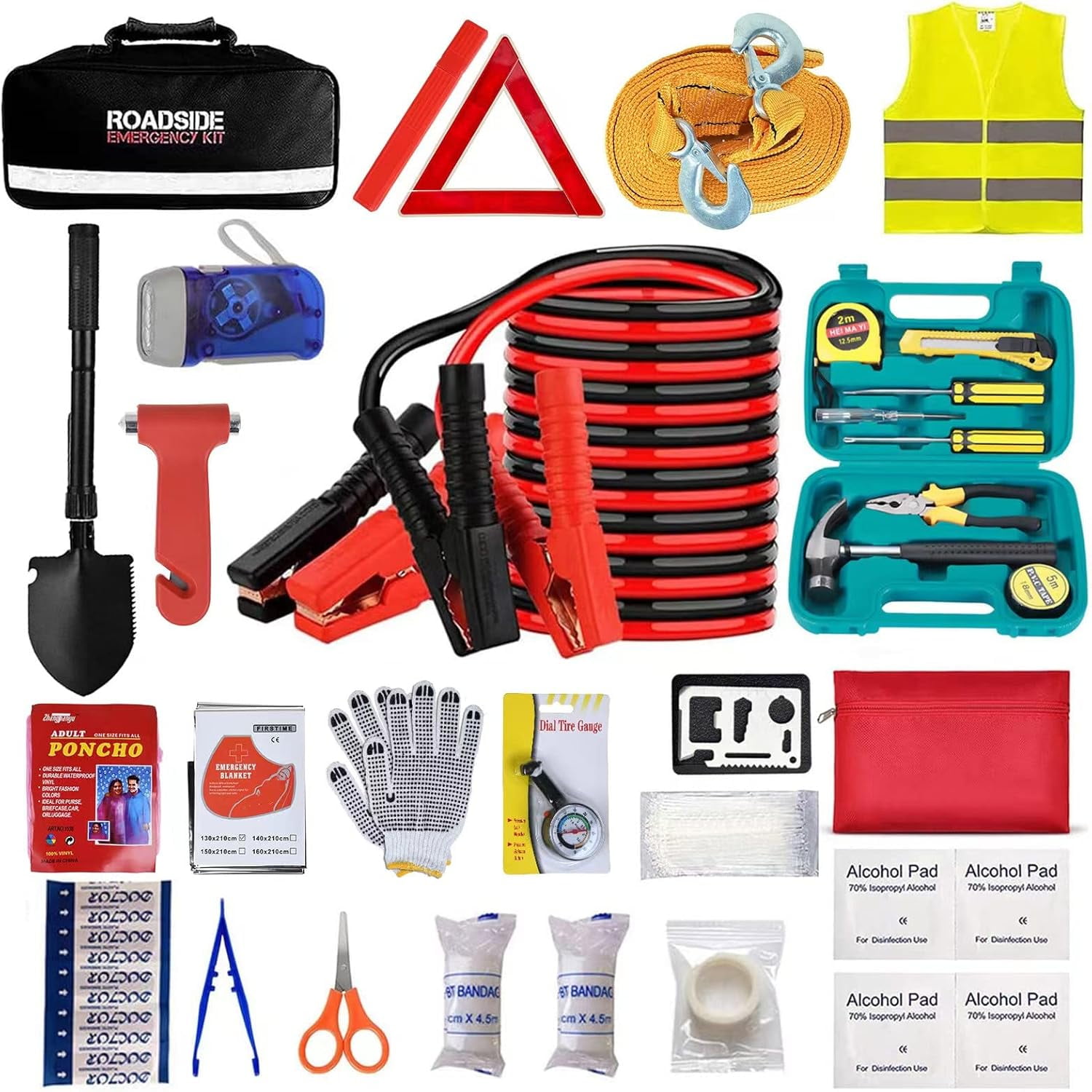 Car Emergency Roadside Tool Kit with Jumper Cable Shovel,Auto Truck ...