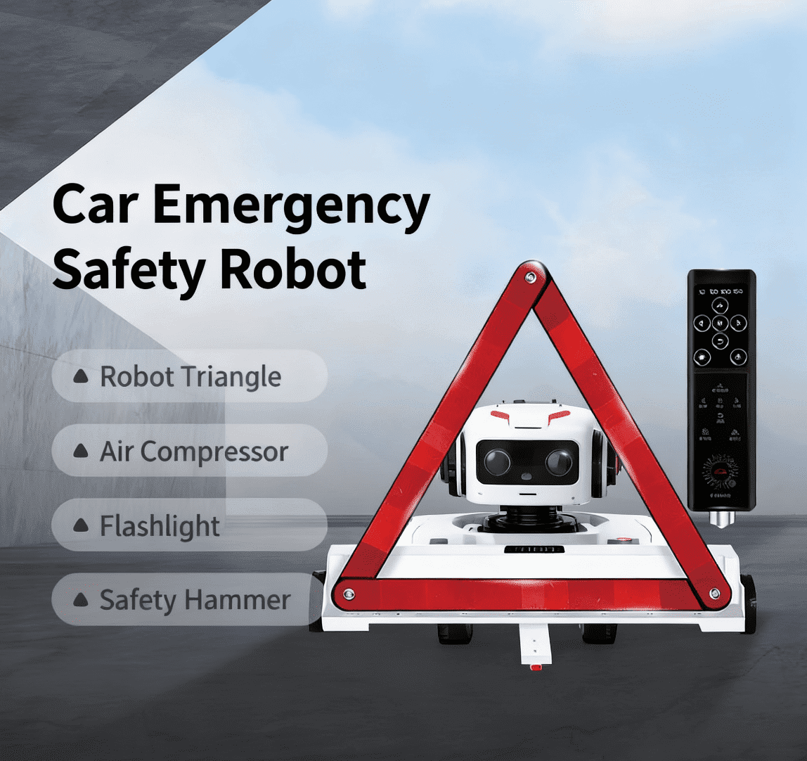 Car Emergency Safety Robot with Triangle Warning Sign, Air Compressor, Flashlight & Safety ...