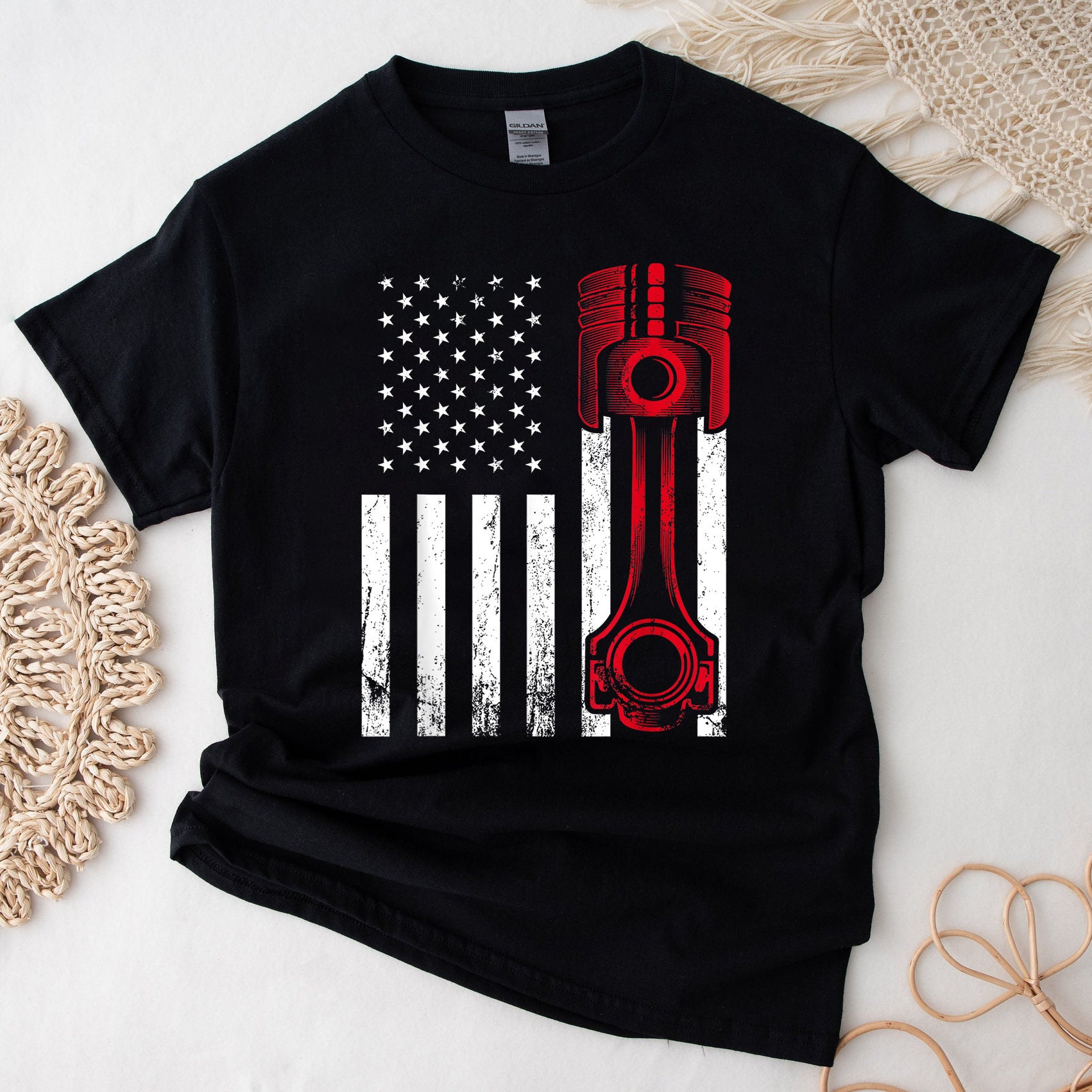 Car Enthusiast - American Flag Piston Muscle Car Gift T-Shirt - Walmart.com