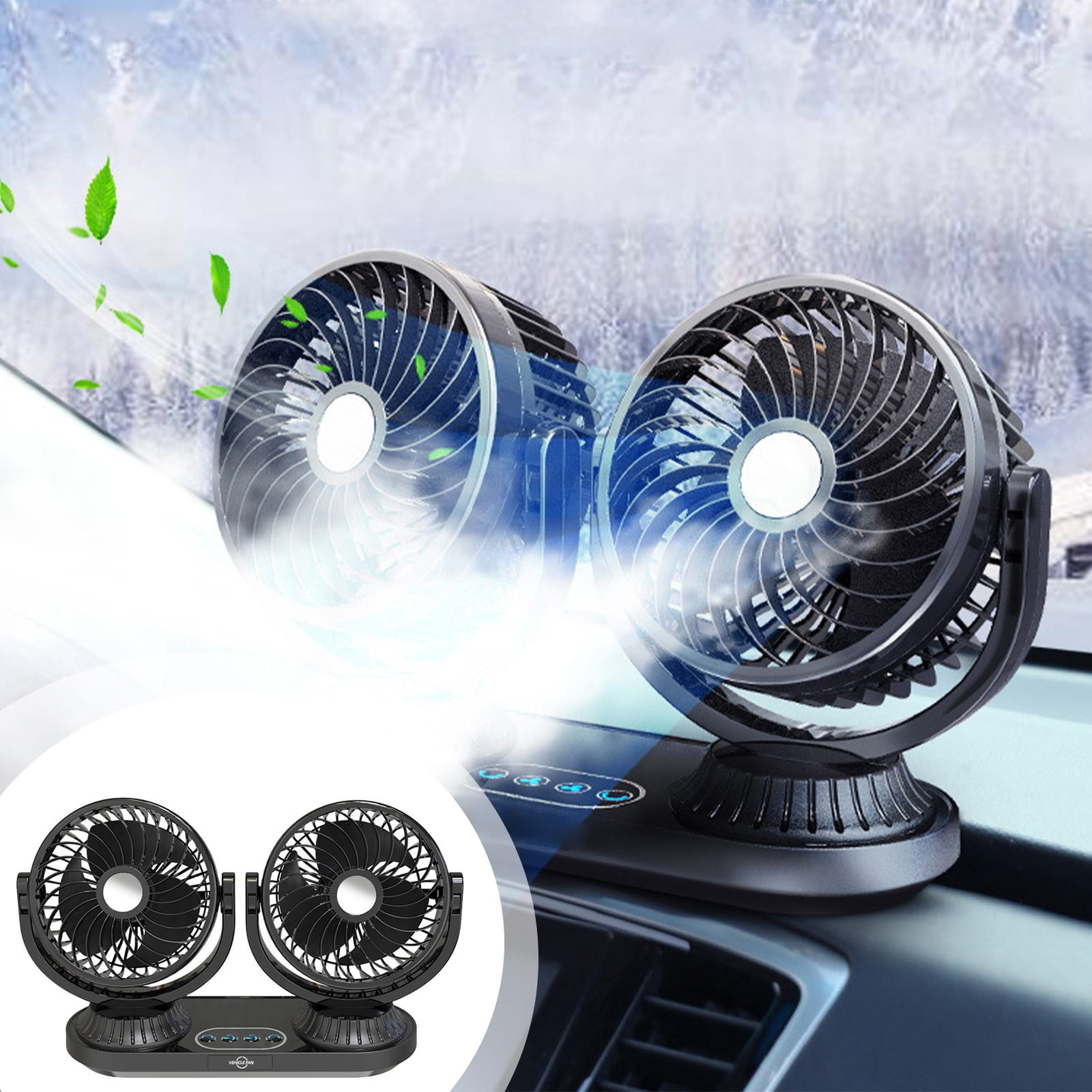 Car Fan 12V / 24V Portable Auto Cooling Fan Dual Head Rotatable Vehicle ...