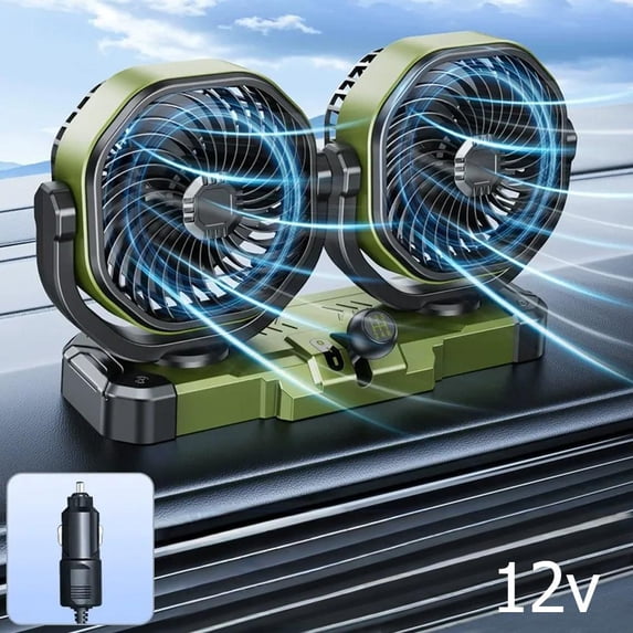Car Fan Adjustable Dual Head, 360° Rotatable Car Clip Fan for Front ...