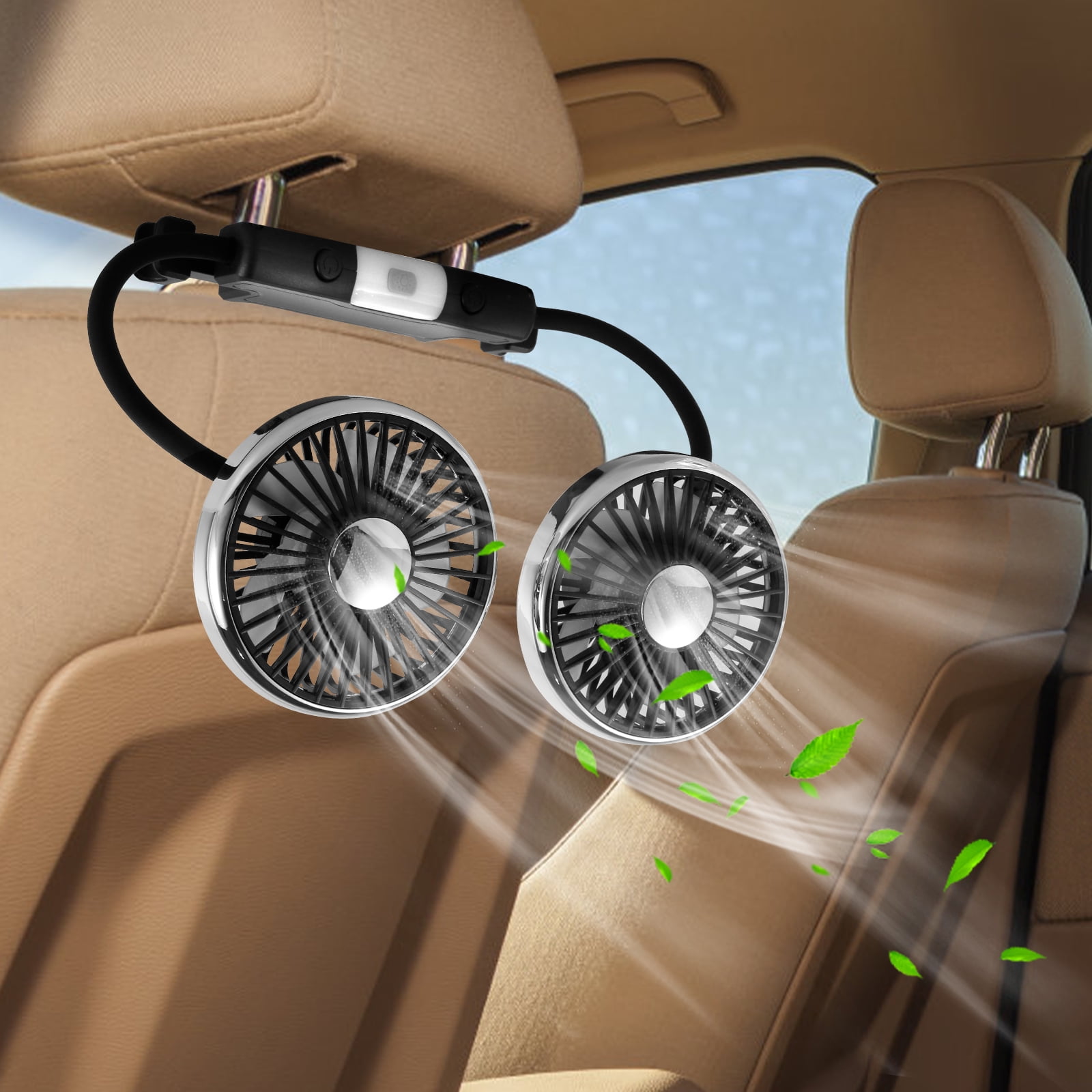 Car Fan for Backseat Double Head Car Rear Seat Fan with Led Light ...