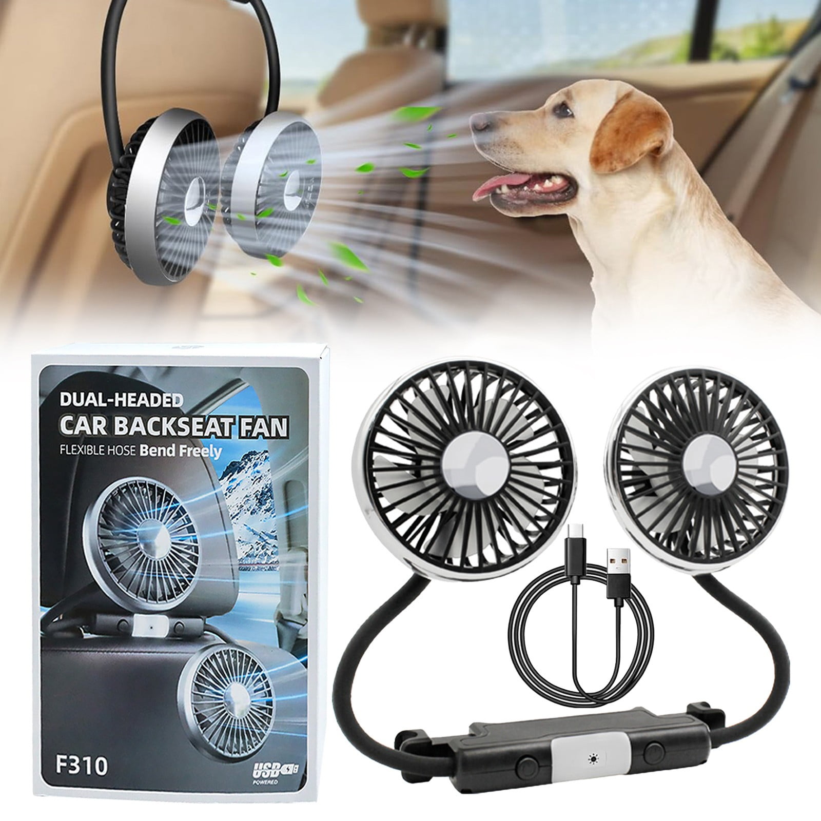 Car Fan for Backseat Head Usb Fan,Dual Head Gooseneck Car Cooling Fan ...