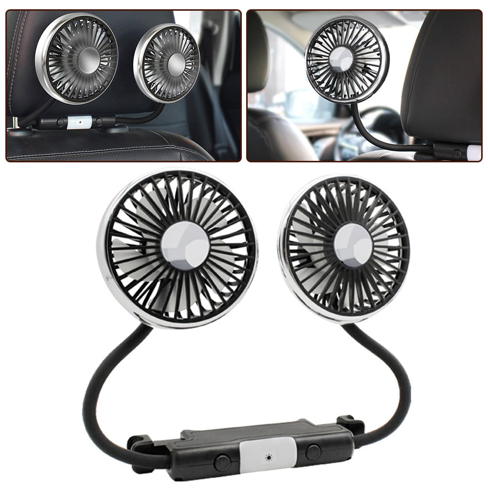 Car Fan Cooling Dual Head Type-c Usb Car Fan 3 Speeds Adjustable Auto ...