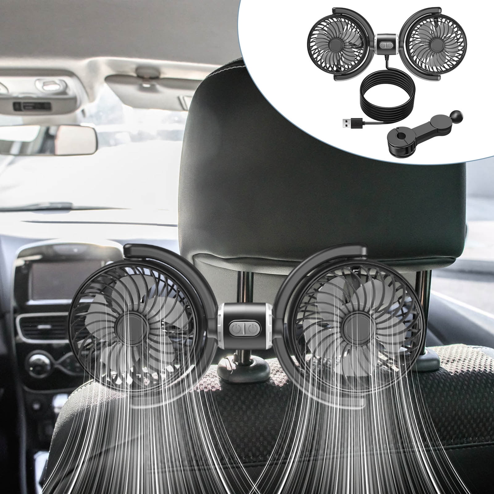 Car Fan Double Head Strong Wind USB Electric Fan | 3 Speed Adjustable ...
