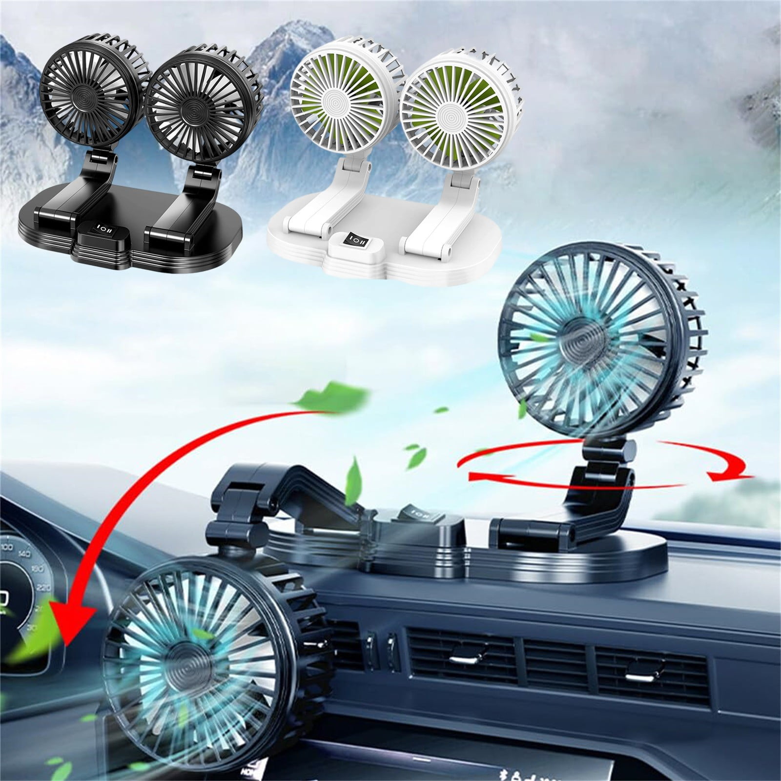 Car Fans Portable Vehicle Cooling Fan, Dual Head USB Fan for Car with 2 ...