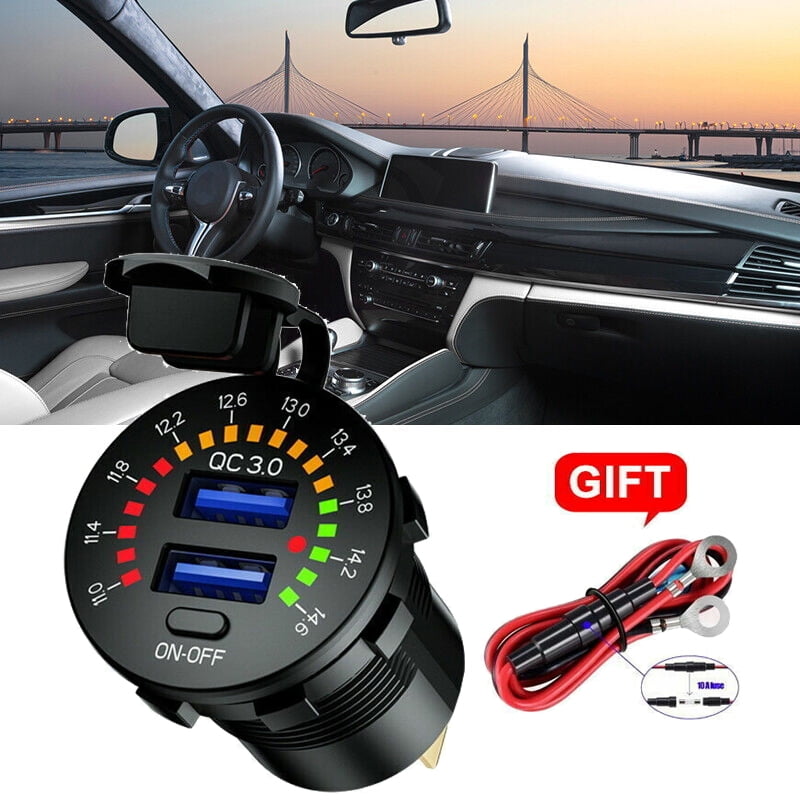 Car Fast Charger Dual USB Socket Adapter Quick QC 3.0+PD Power LED ...