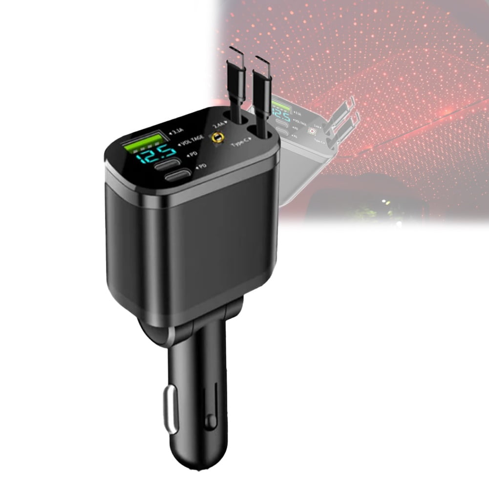 Car Fast Charger with Starry Sky Ambient Lighting, Retractable Car ...
