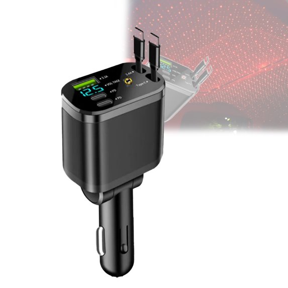 Car Fast Charger with Starry Sky Ambient Lighting, Retractable Car ...
