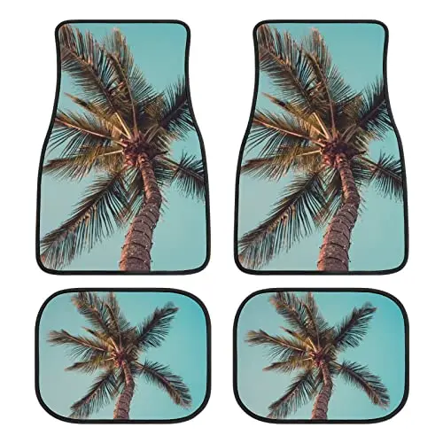 Car Floor Mat 4 Piece Sets Beach Palms Universal All Weather Waterproof ...