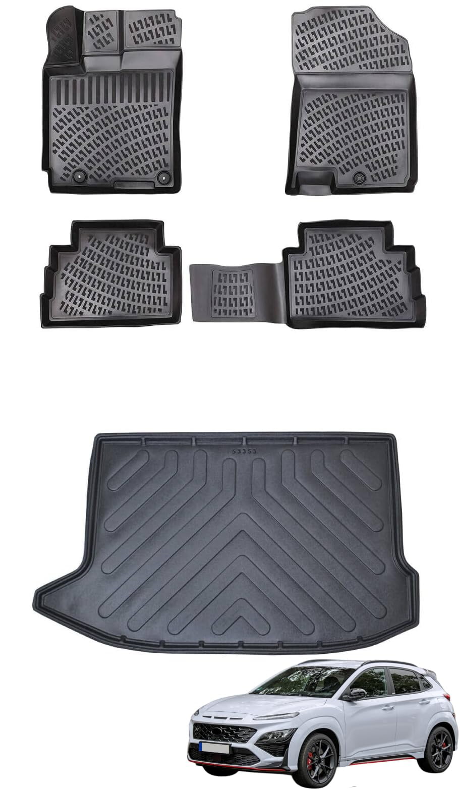 Car Floor Mats + Cargo Liner (Full SET) Compatible for Hyundai Kona ...