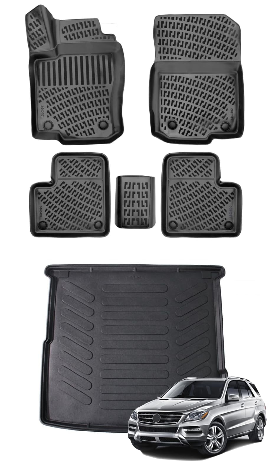 Car Floor Mats + Cargo Liner (Full SET) Compatible for Mercedes ML ...