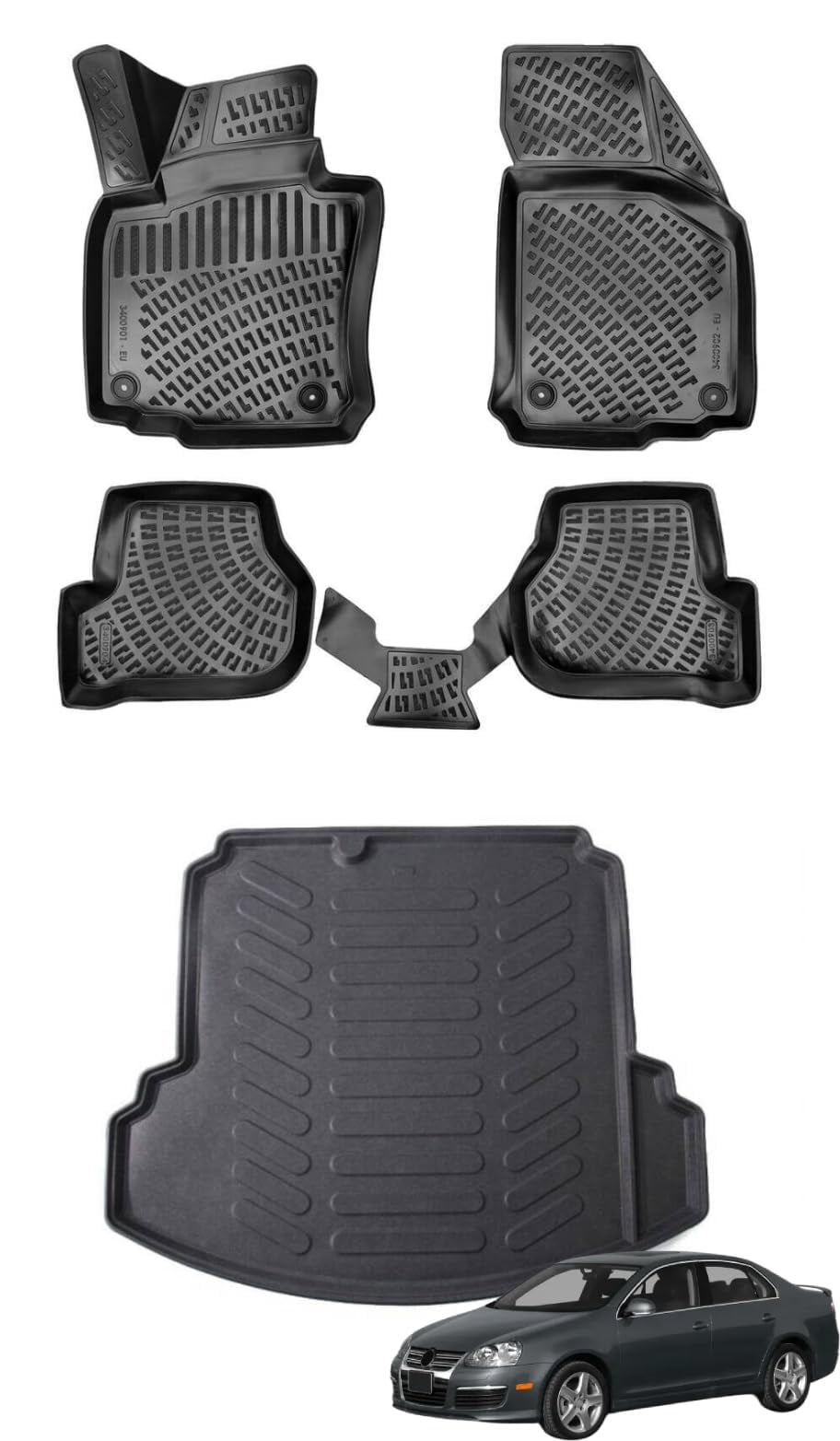 Car Floor Mats + Cargo Liner (Full SET) Compatible for Volkswagen Jetta ...