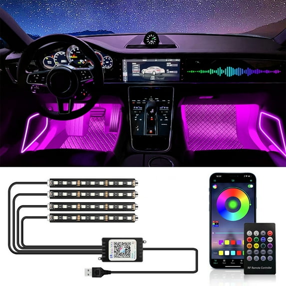 Car Foot Ambient Light One Tow Four LED Light Seven Colors Remote ...