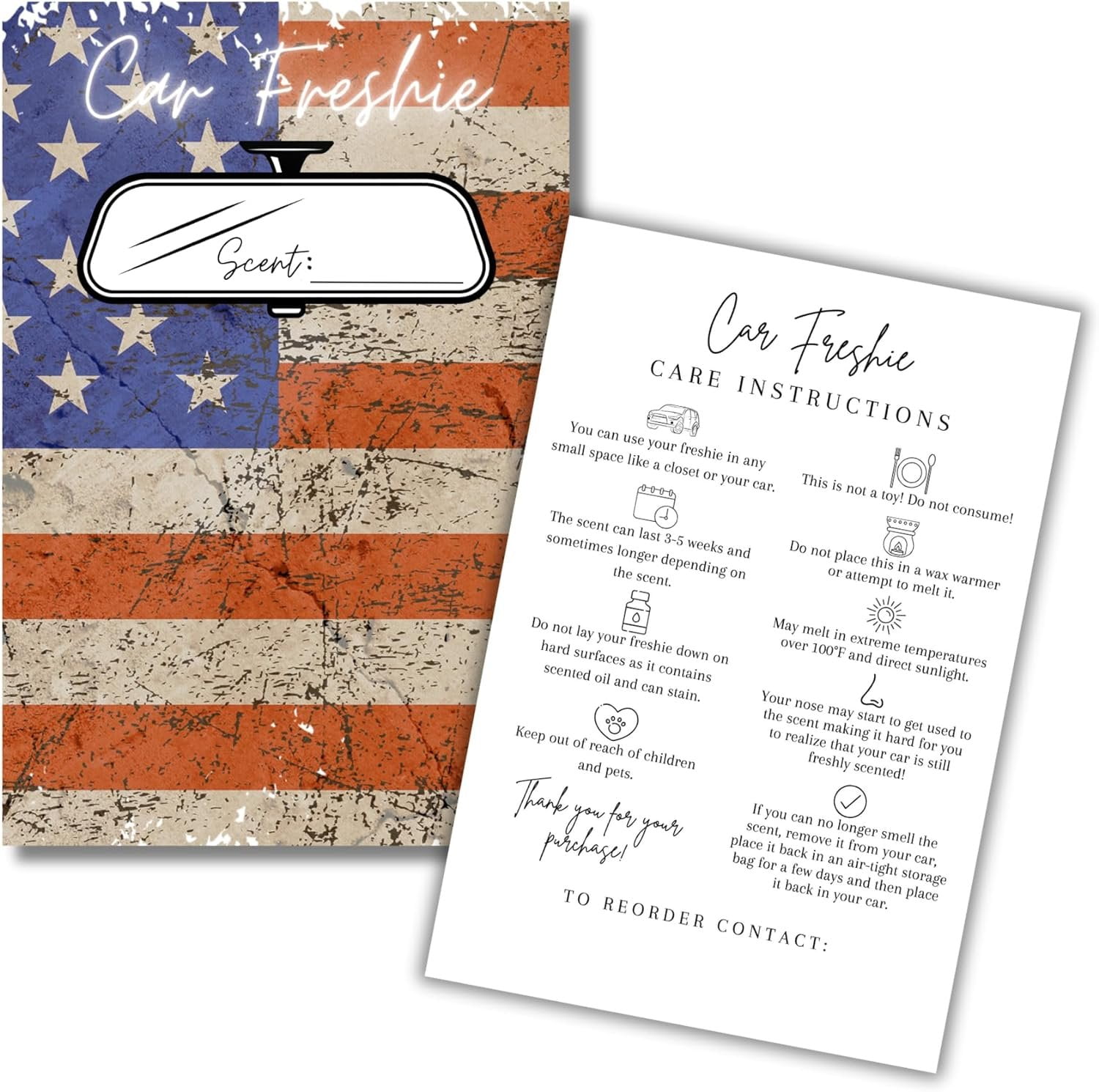 Car Freshie Insert Cards 50 pk 4x6 American Flag Patriotic Manly, fits ...