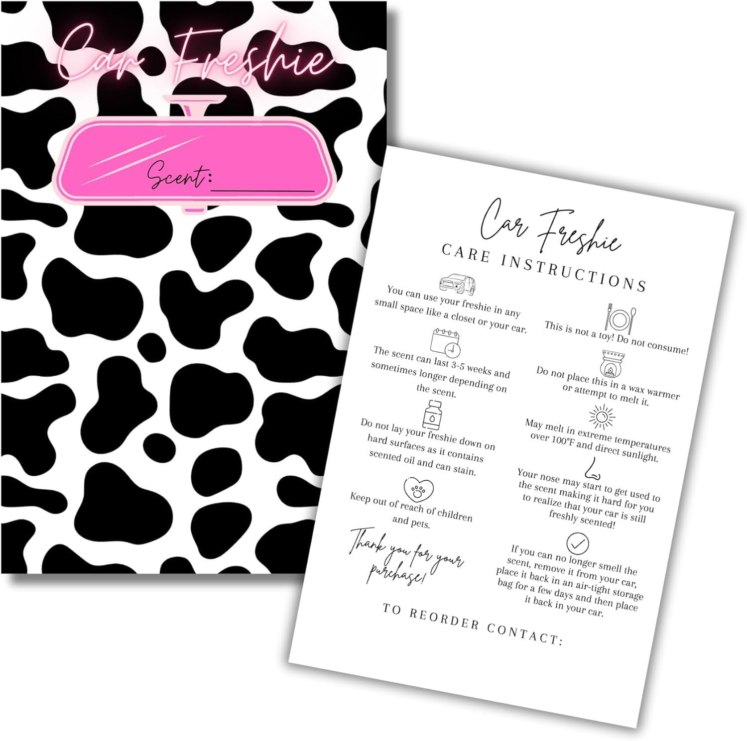 Car Freshie Insert Cards 50 pk 4x6 Black Cow Western, fits in 5x7 for ...