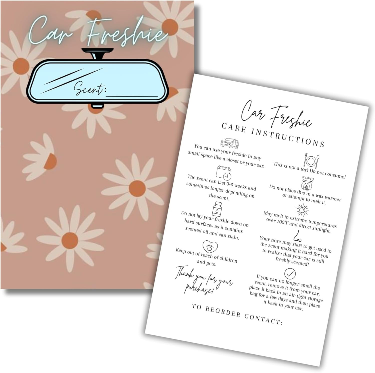 Car Freshie Insert Cards 50 pk 4x6 Boho Floral Daisy Spring fits in 5x7 ...