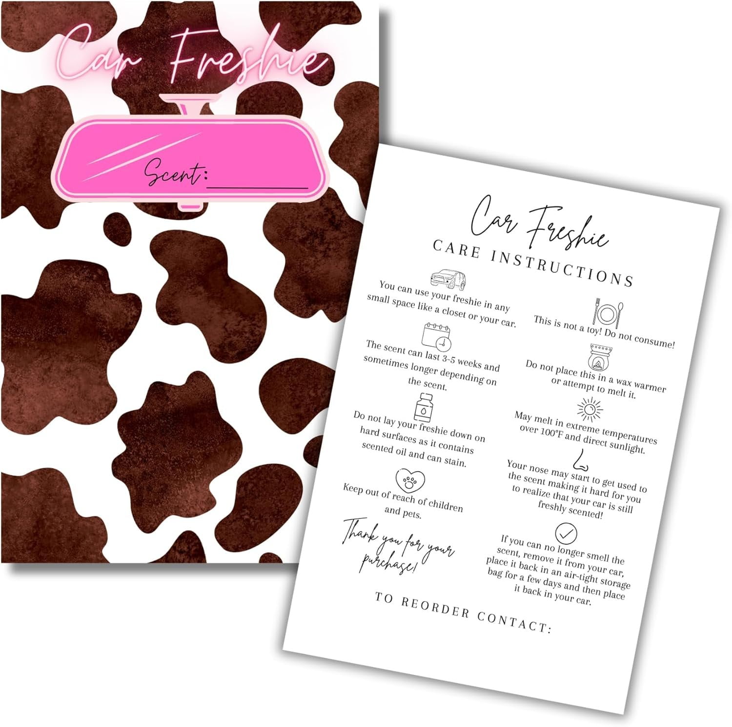 Car Freshie Insert Cards 50 pk 4x6 Brown Cow Western, fits in 5x7 for ...