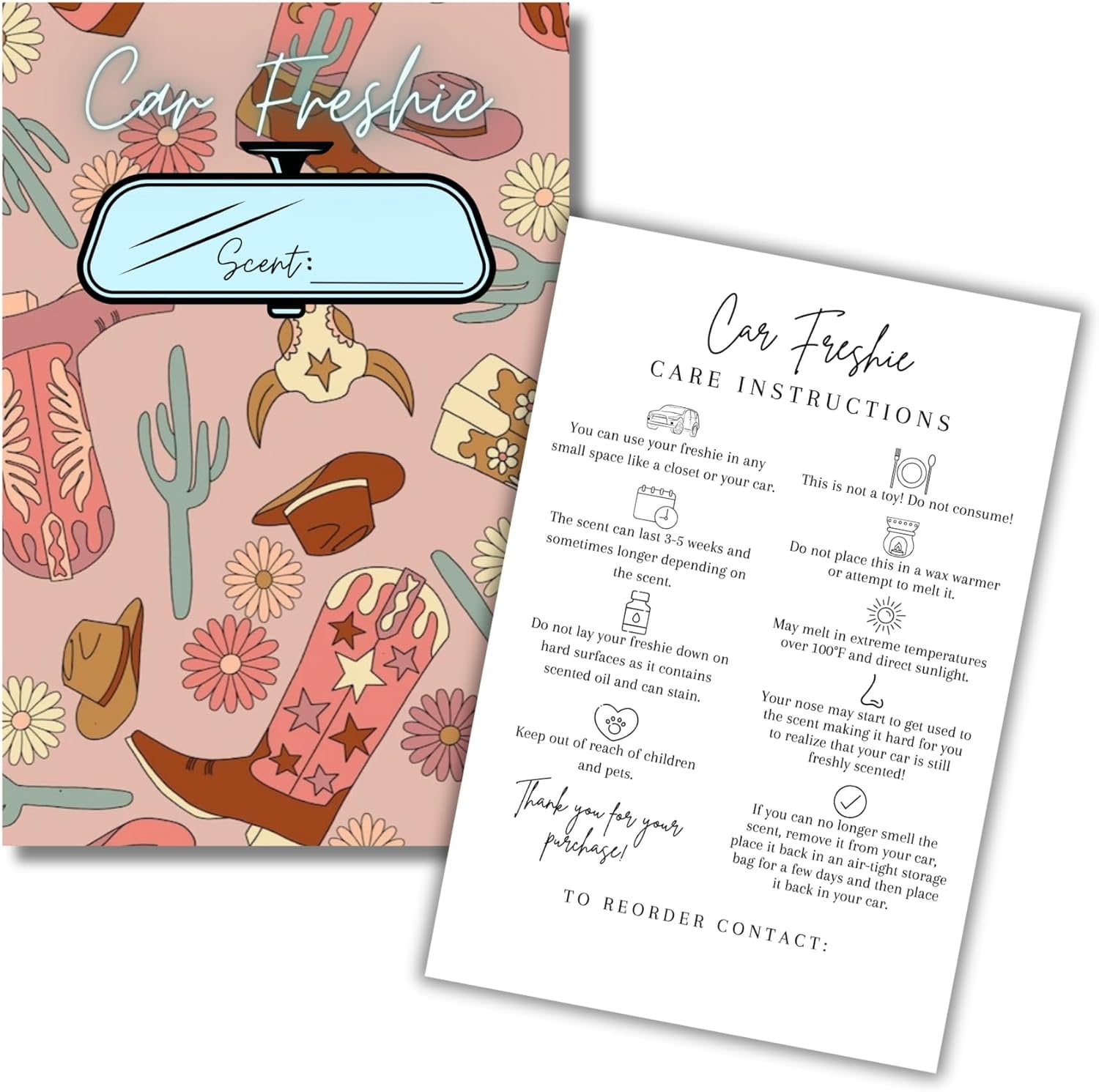 Car Freshie Insert Cards 50 pk 4x6 Cowgirl Western Skull Cactus, fits ...