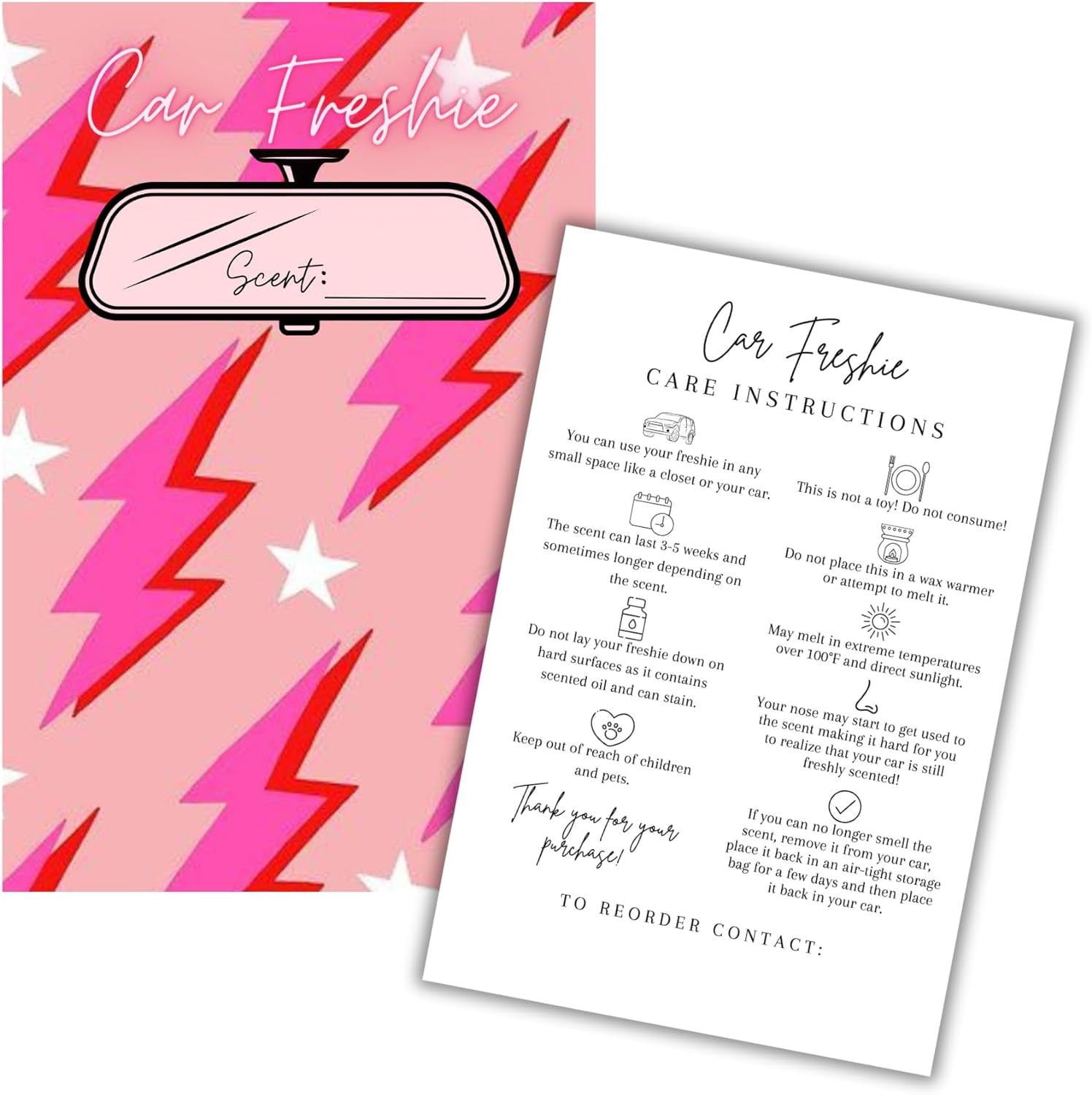 Car Freshie Insert Cards 50 pk 4x6 Lightning Bolt Stars Hot Pink fits ...