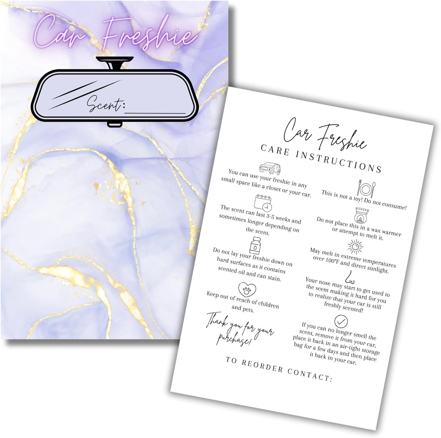 Car Freshie Insert Cards 50 pk 4x6 Modern Marble Gold Purple, fits in ...