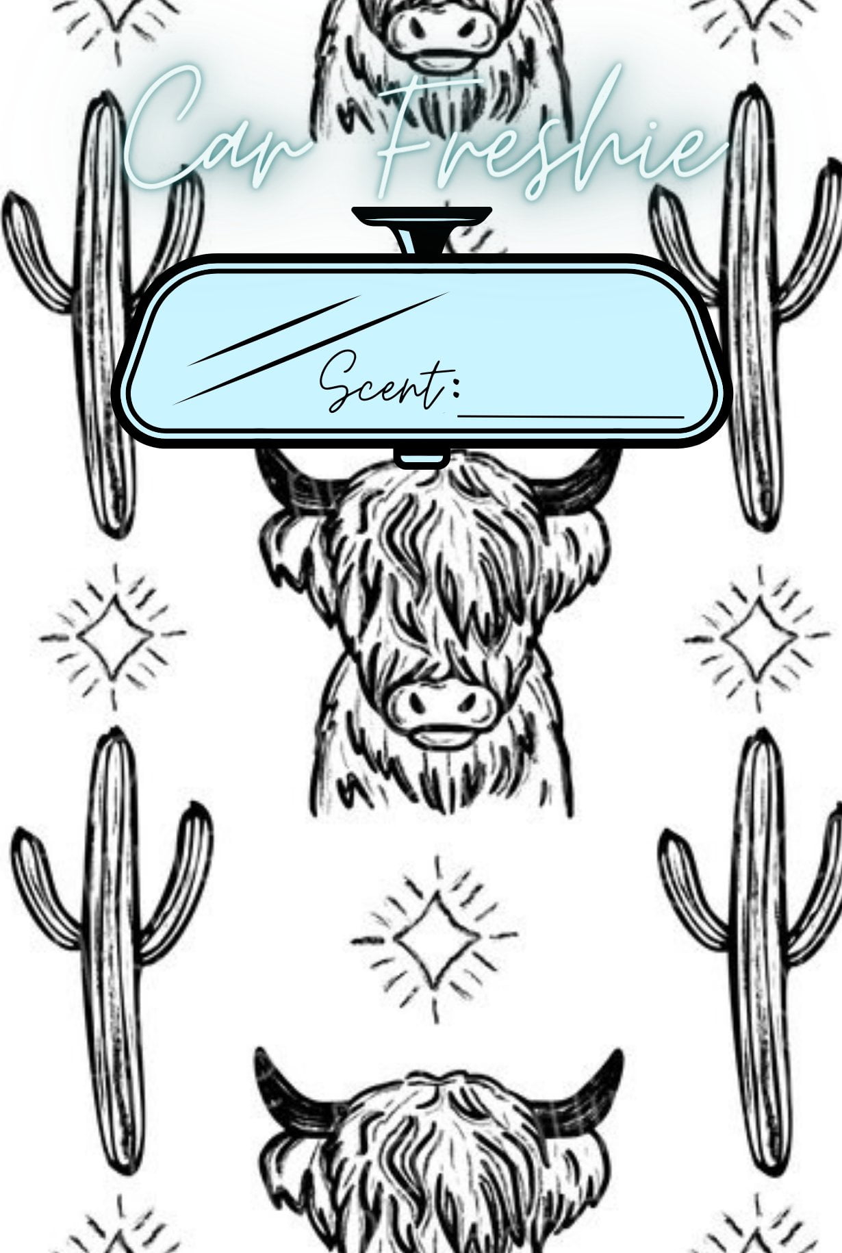 Car Freshie Insert Cards 50 pk 4x6 Western Cactus Highland Cow, fits in ...