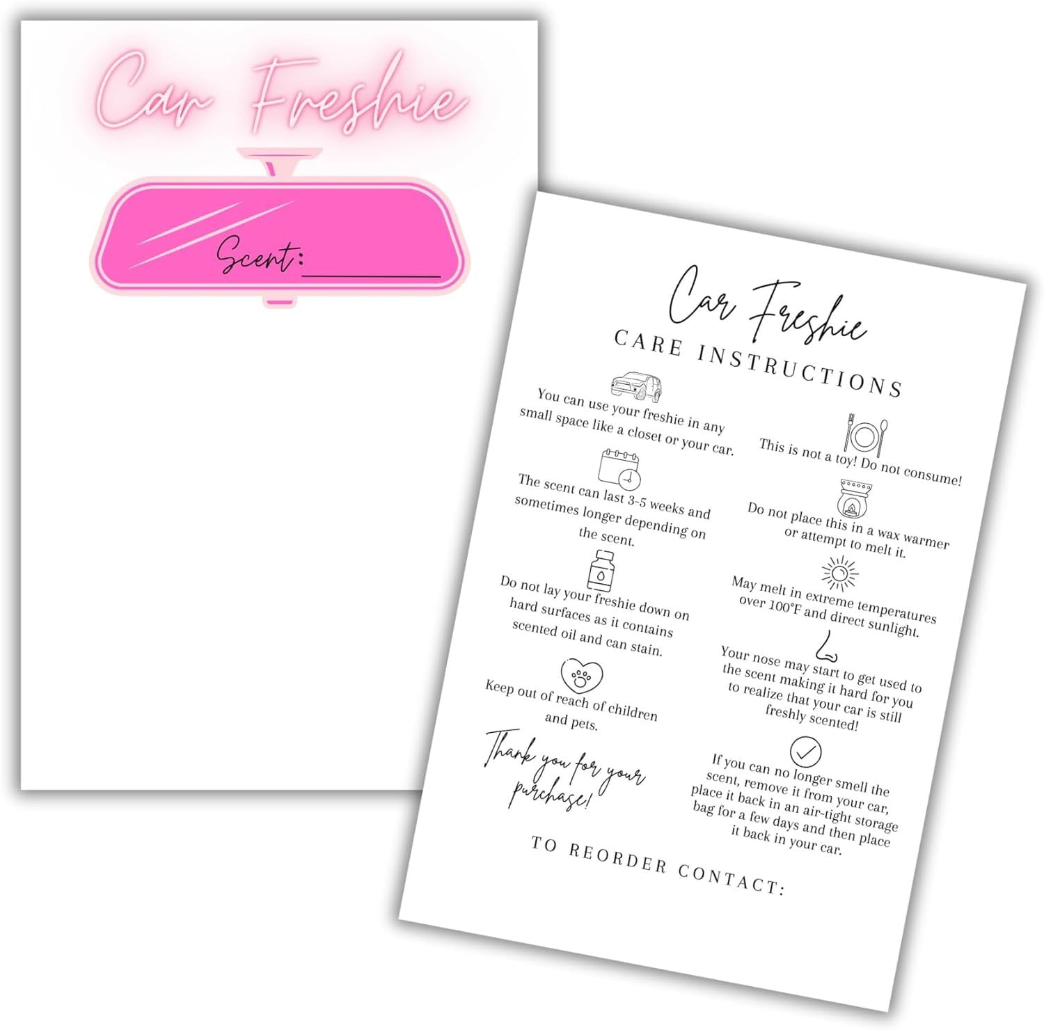 Car Freshie Insert Cards 50 pk 4x6 White Pink Neon Simple, fits in 5x7 ...