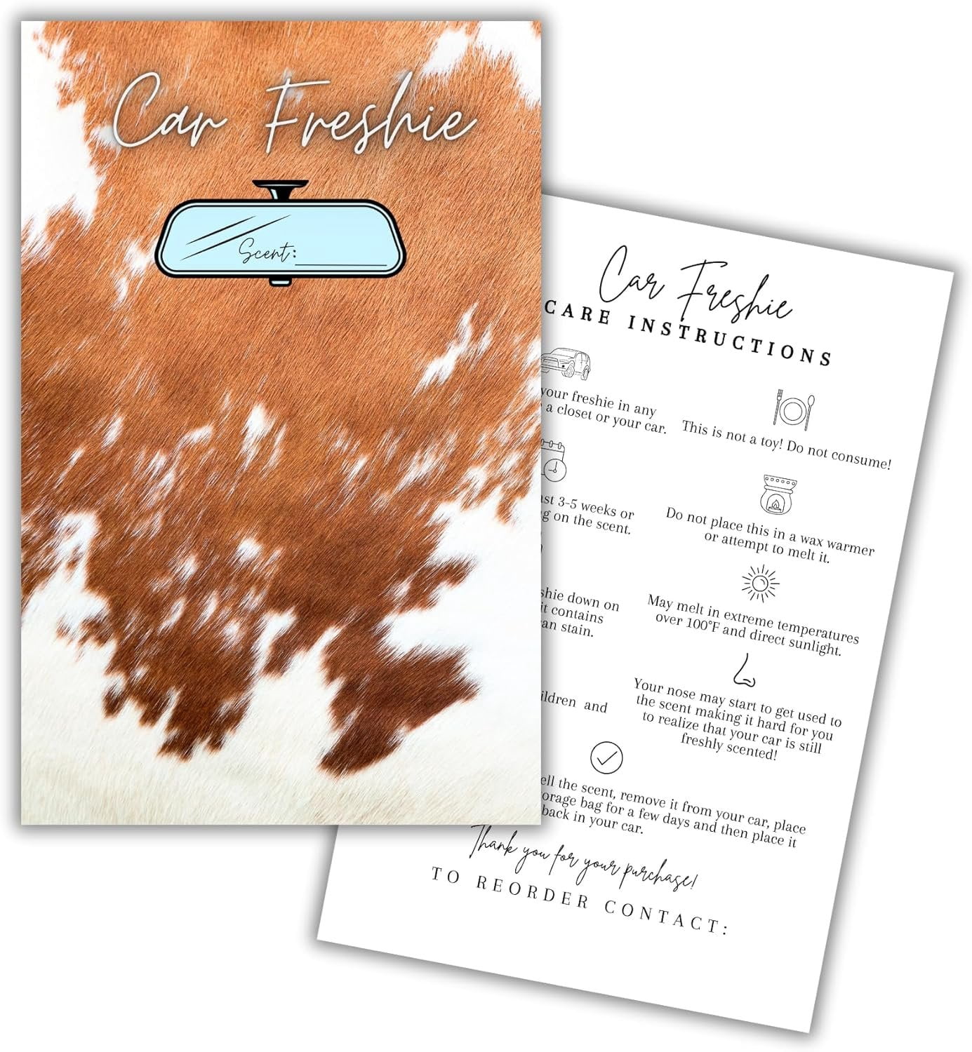 Car Freshie Insert Cards 50 pk 5.5x8.5 Cow Print Western, fits in 6x9 ...