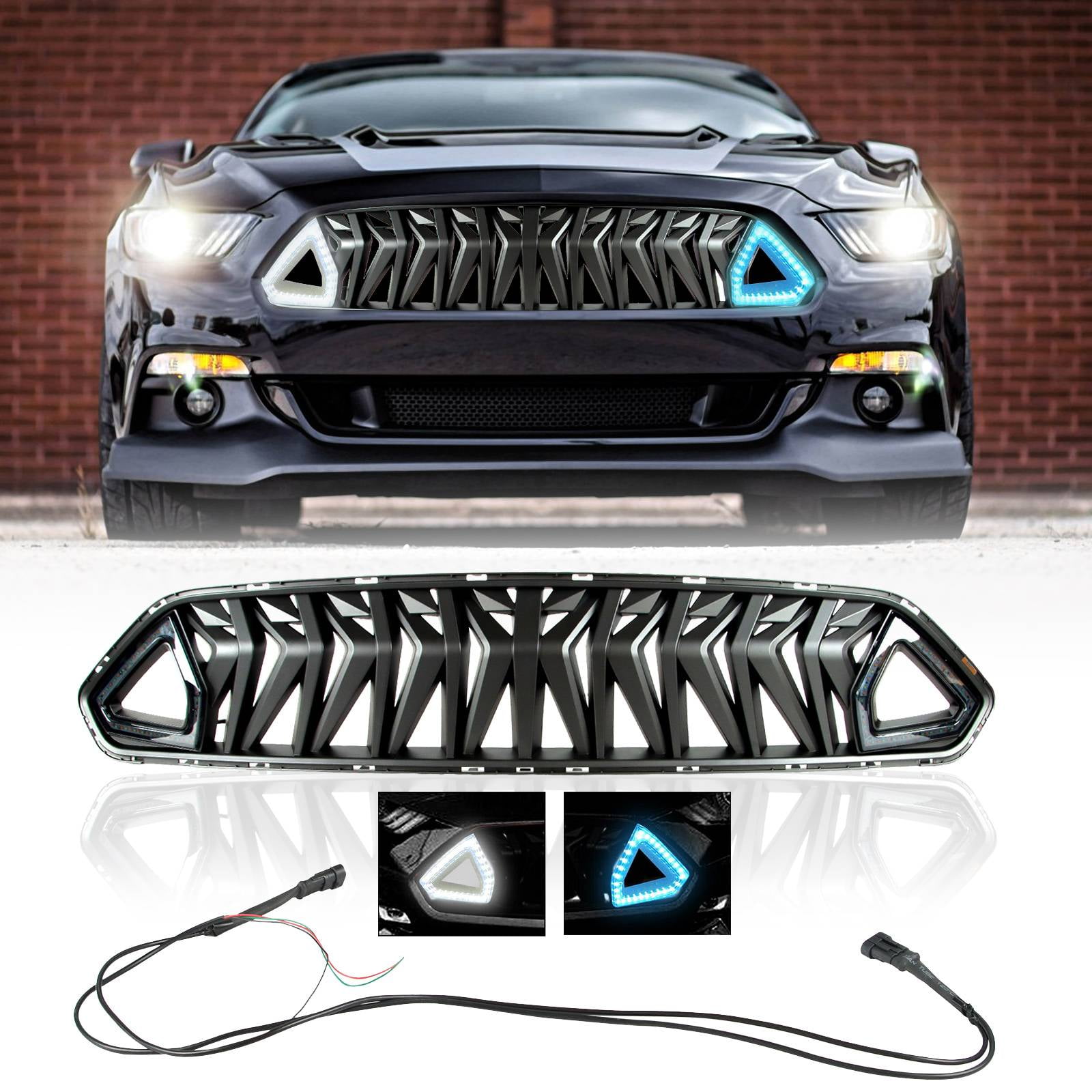 Car Front Grill for 18-21 Ford Mustang Shark Grille w/LED Light White ...