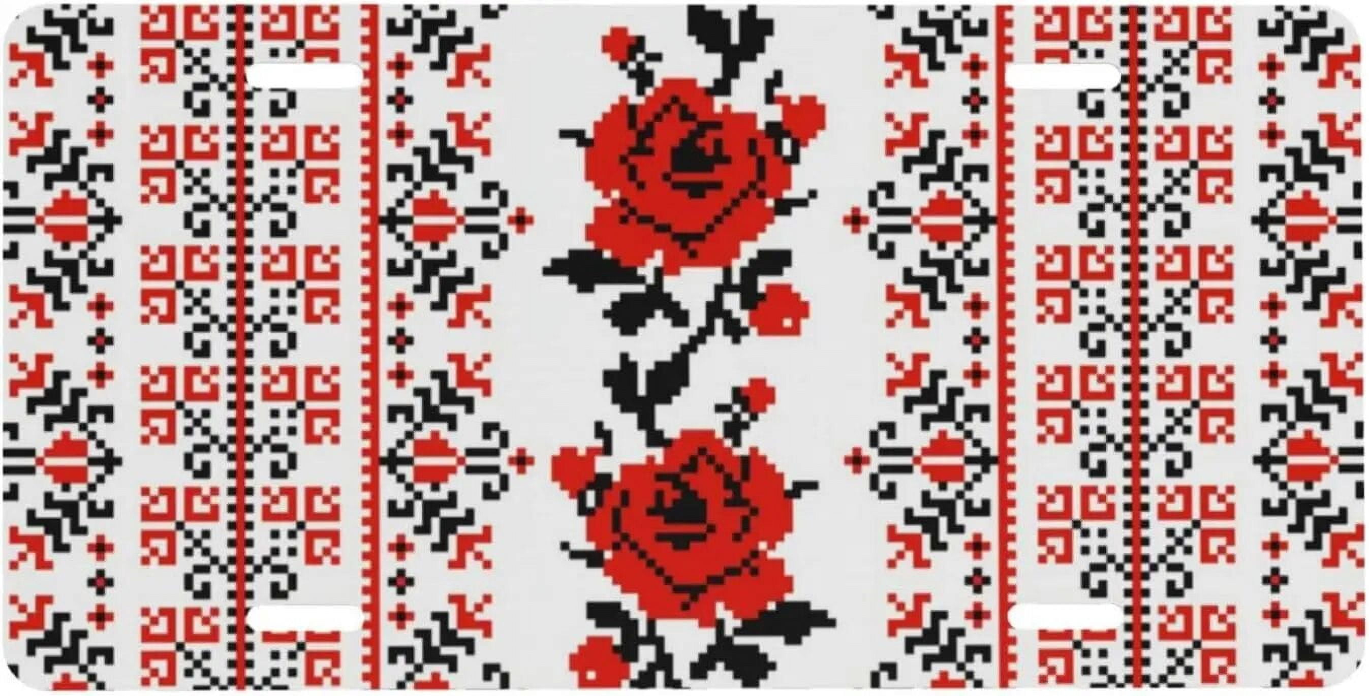 Car Front License Plate Cover Ukrainian Embroidery Style Rose License ...