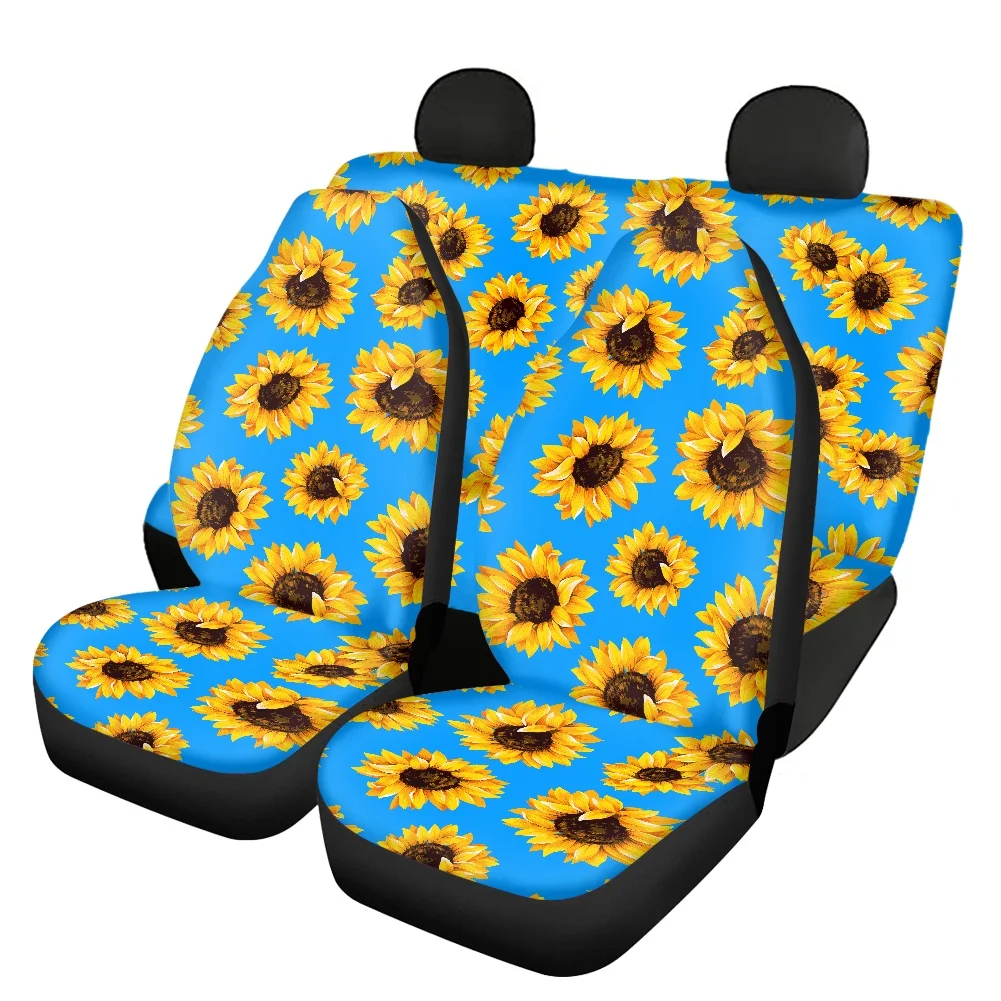 Car Front & Rear Seat Covers Blue Sunflower Pattern Set of 4 Auto Seat ...