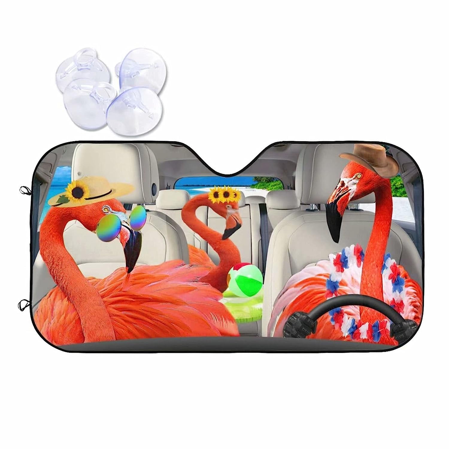 Car Front Window Sunshade Pink Flamingo Foldable Auto Windshield Sun ...