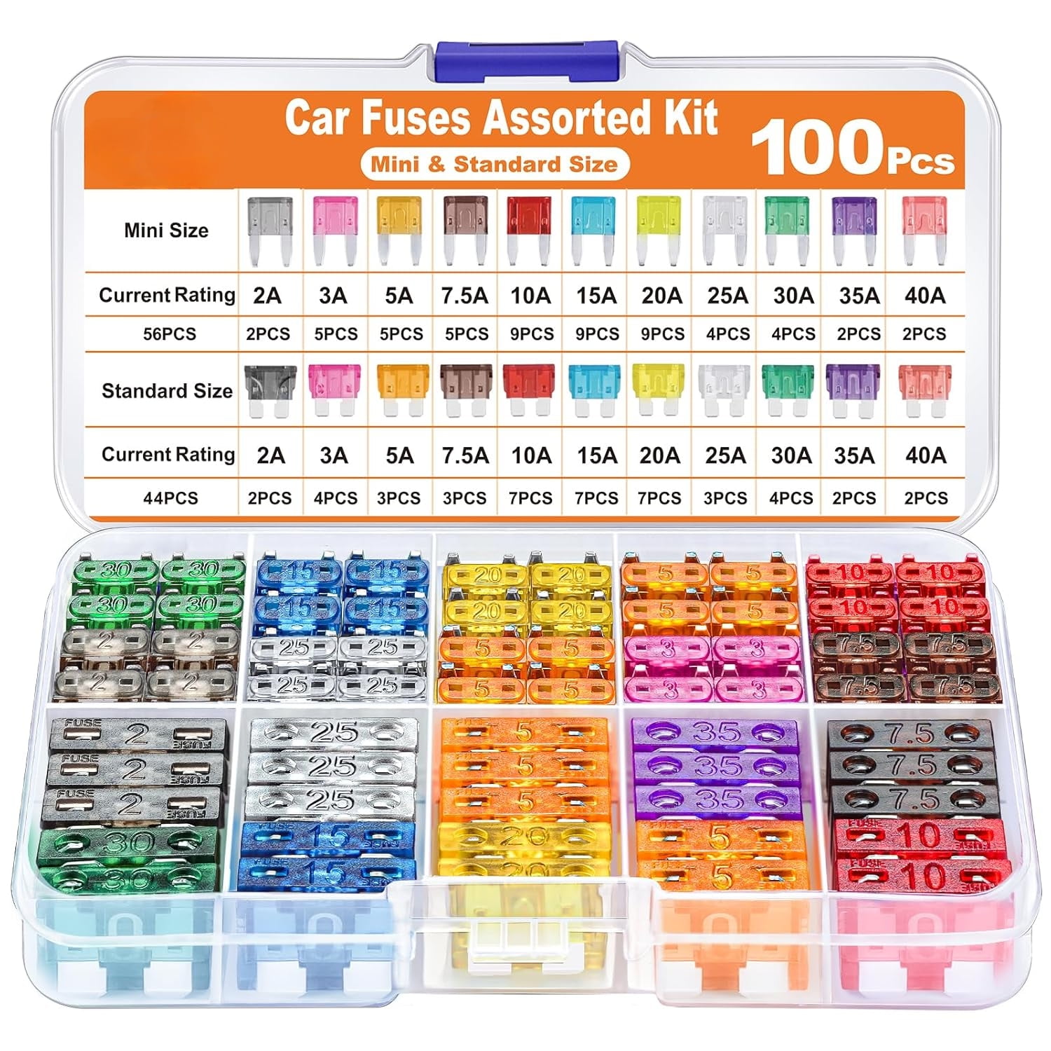 Car Fuse Assortment Kit, 160 Mini Blade Fuses Automotive + 90 Standard ...