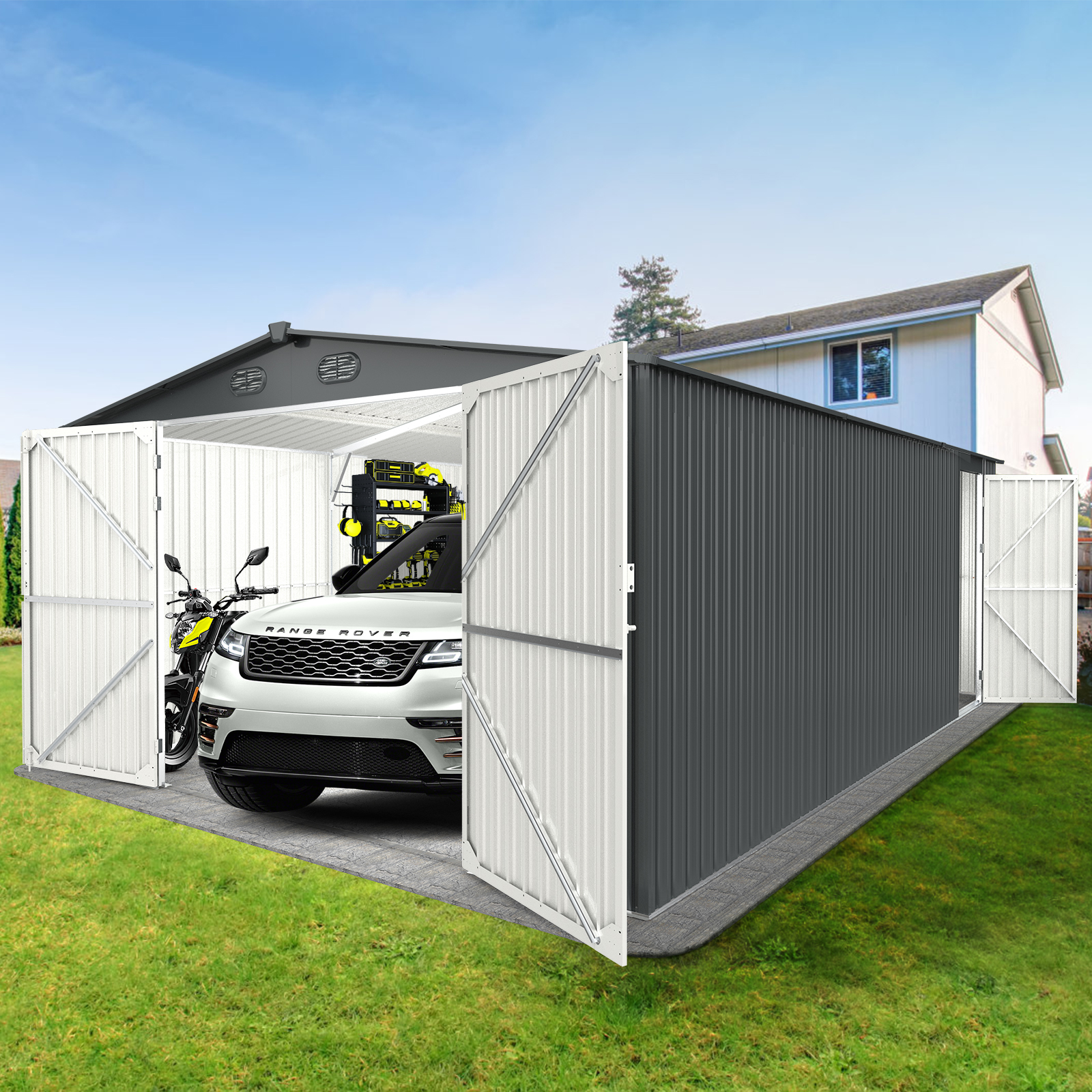6x3 Locking Metal Outdoor Shed for Backyard Patio Storage of Trash Cans ...