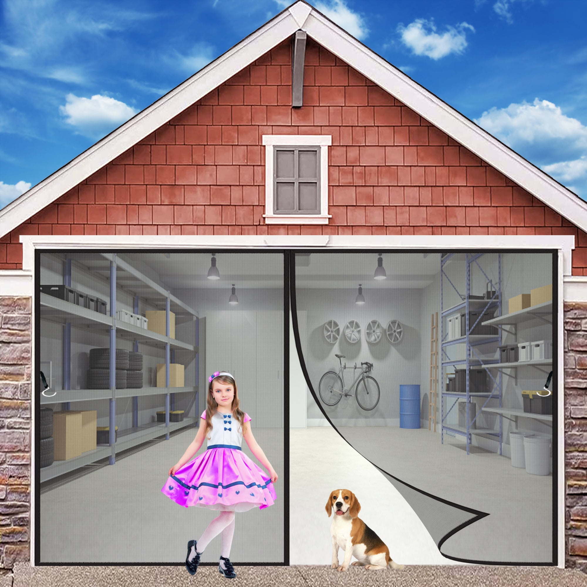 Car Garage Screen Curtain 106x108 in Full Frame Seal Reinforced Mesh ...