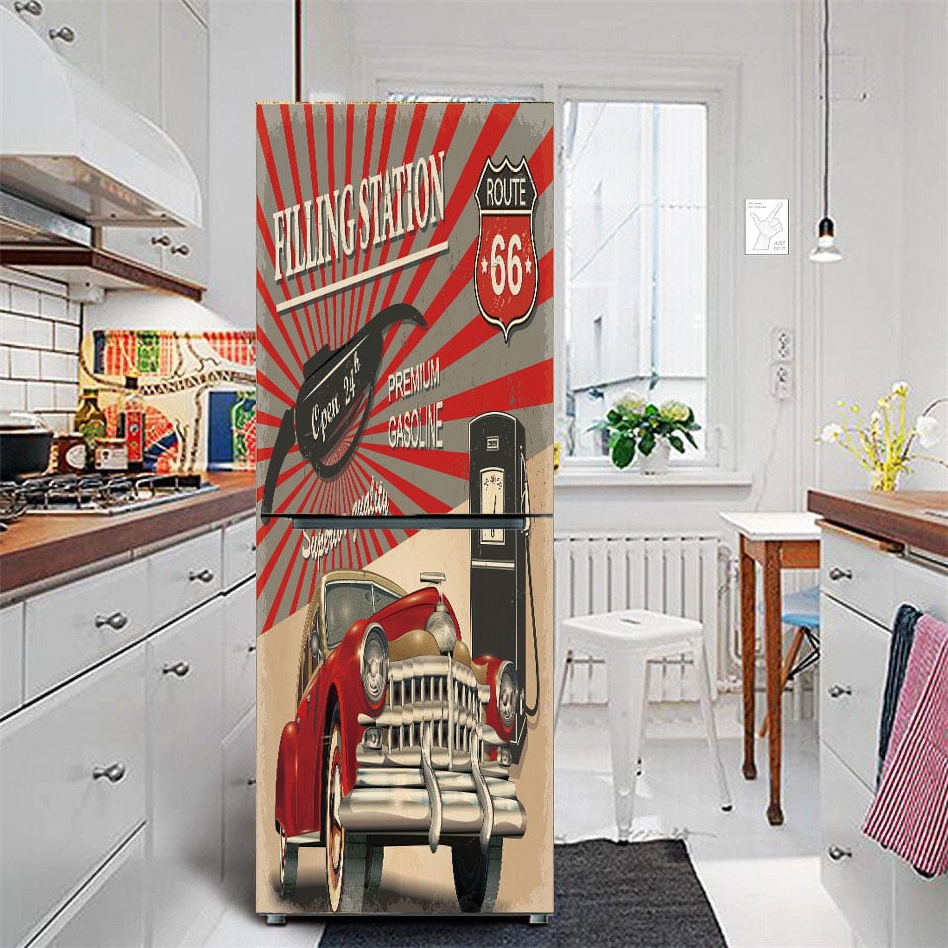 Car Gas Station Wallpaper For Fridge Self-Adhesive Waterproof Kitchen ...