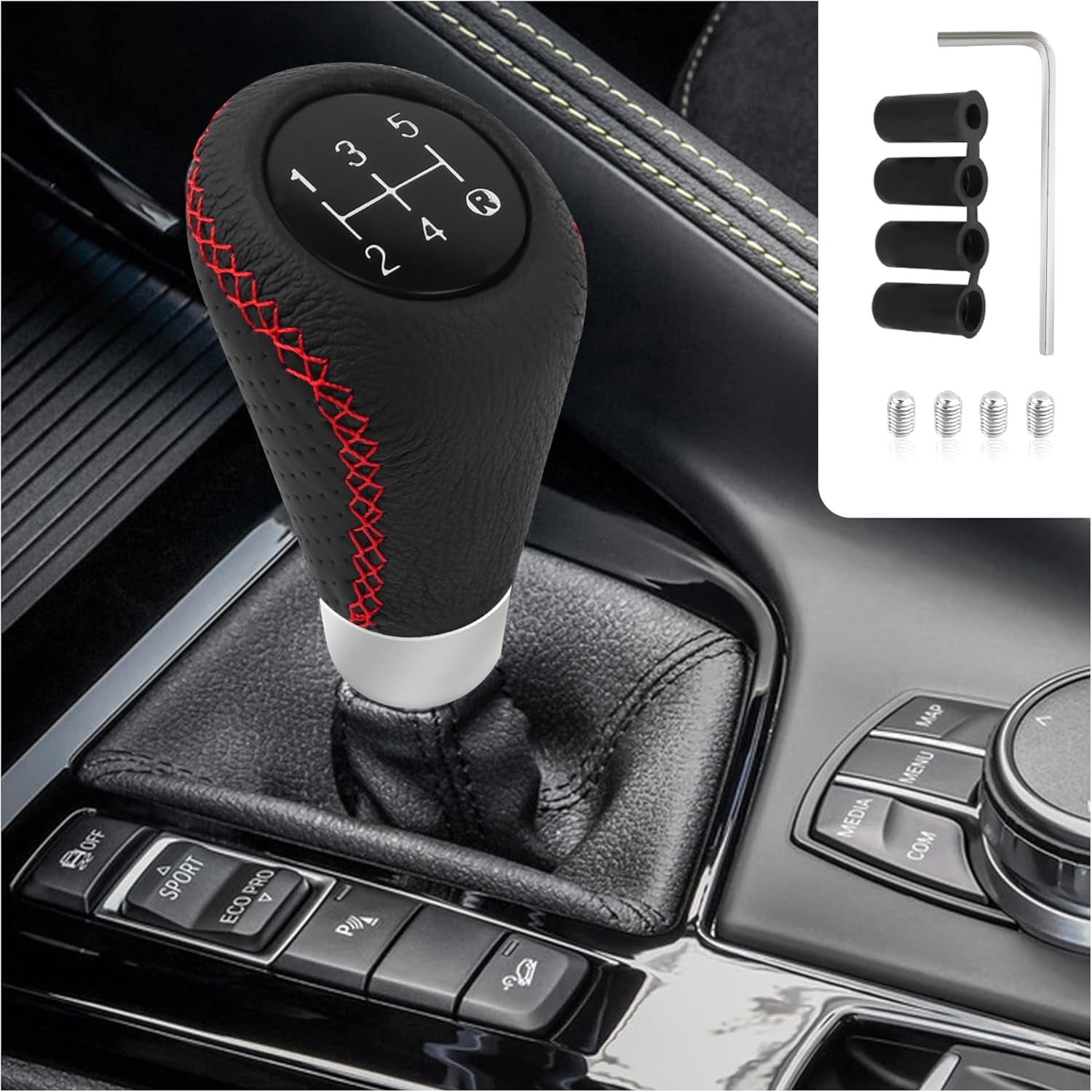Car Gear Shift Knob with 4 Adaptive Parts,Leather 5 Speed Shift Knobs ...