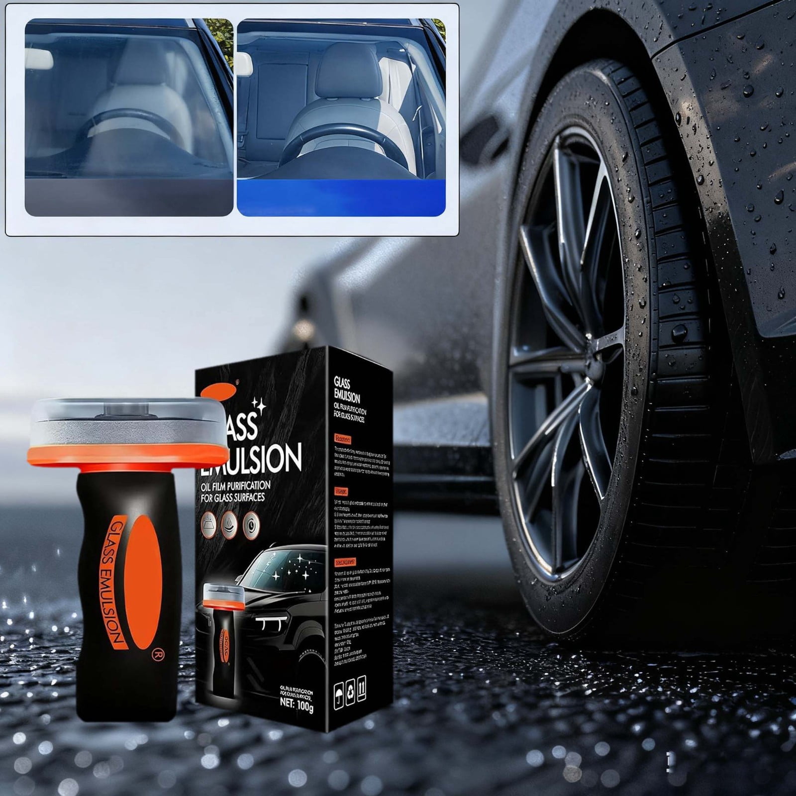 Car Glass Emulsion Oil Film Remover Cleaner Brush,Portable Windshield ...